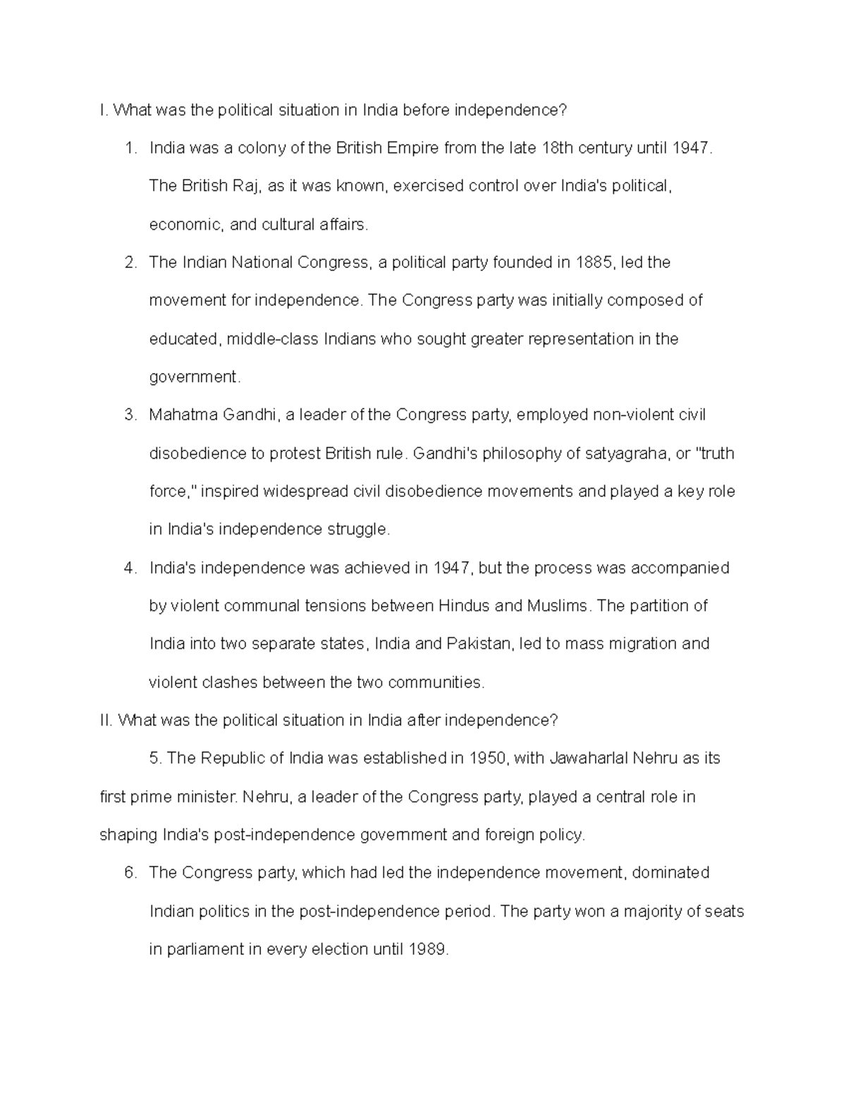 Indian Political Development - I. What was the political situation in ...