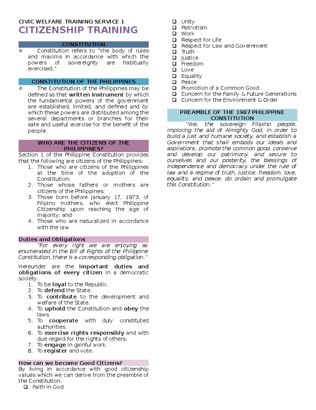 (3) NSTP 1 Citizenship Training - CIVIC WELFARE TRAINING SERVICE 1 ...