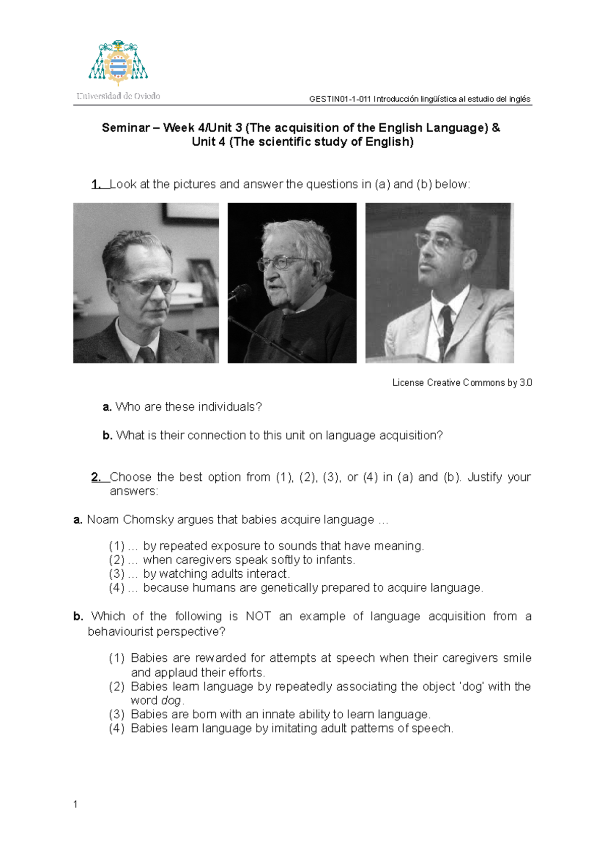 Seminar W4- Unit 3-4 Acquisition and Scientific Study of Language ...