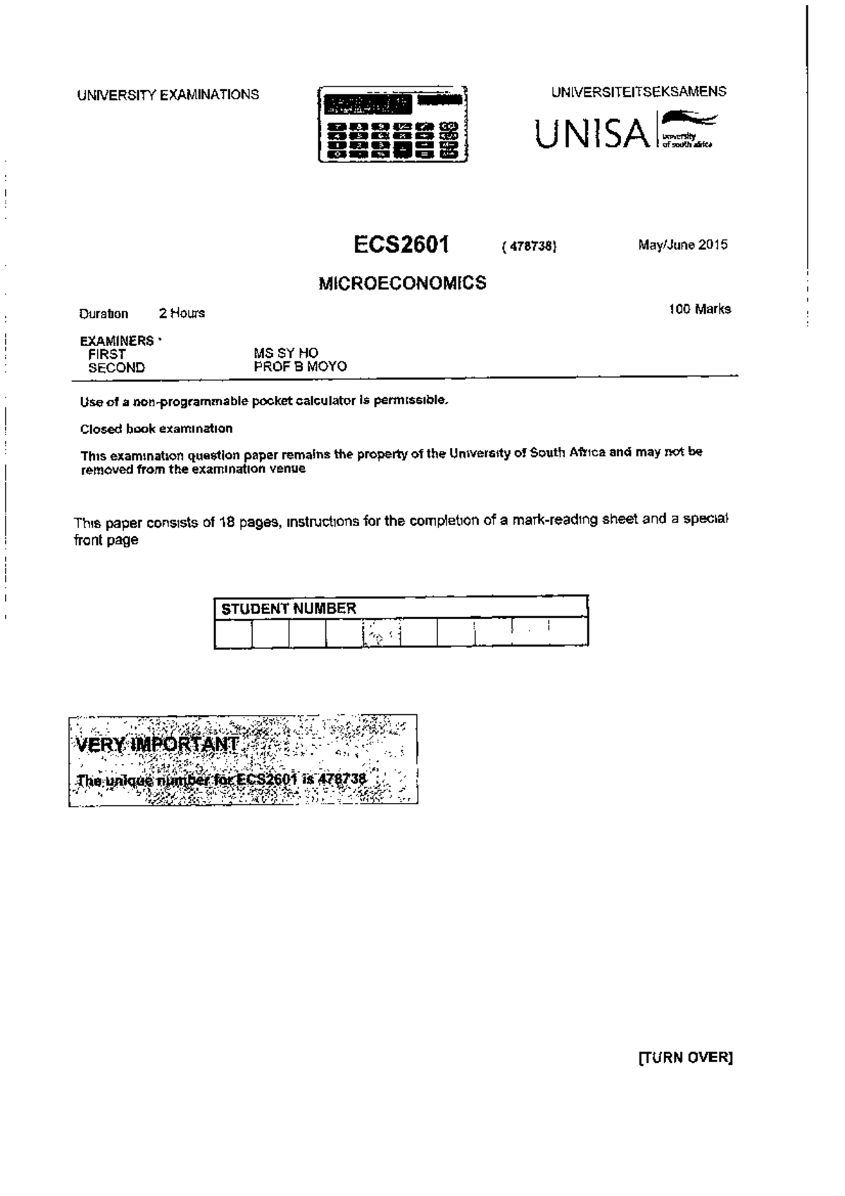 ECS1601 - Exam 2015 - UNIVERSITY EXAMINATIONS ECSZBM MICROECONOMICS ...