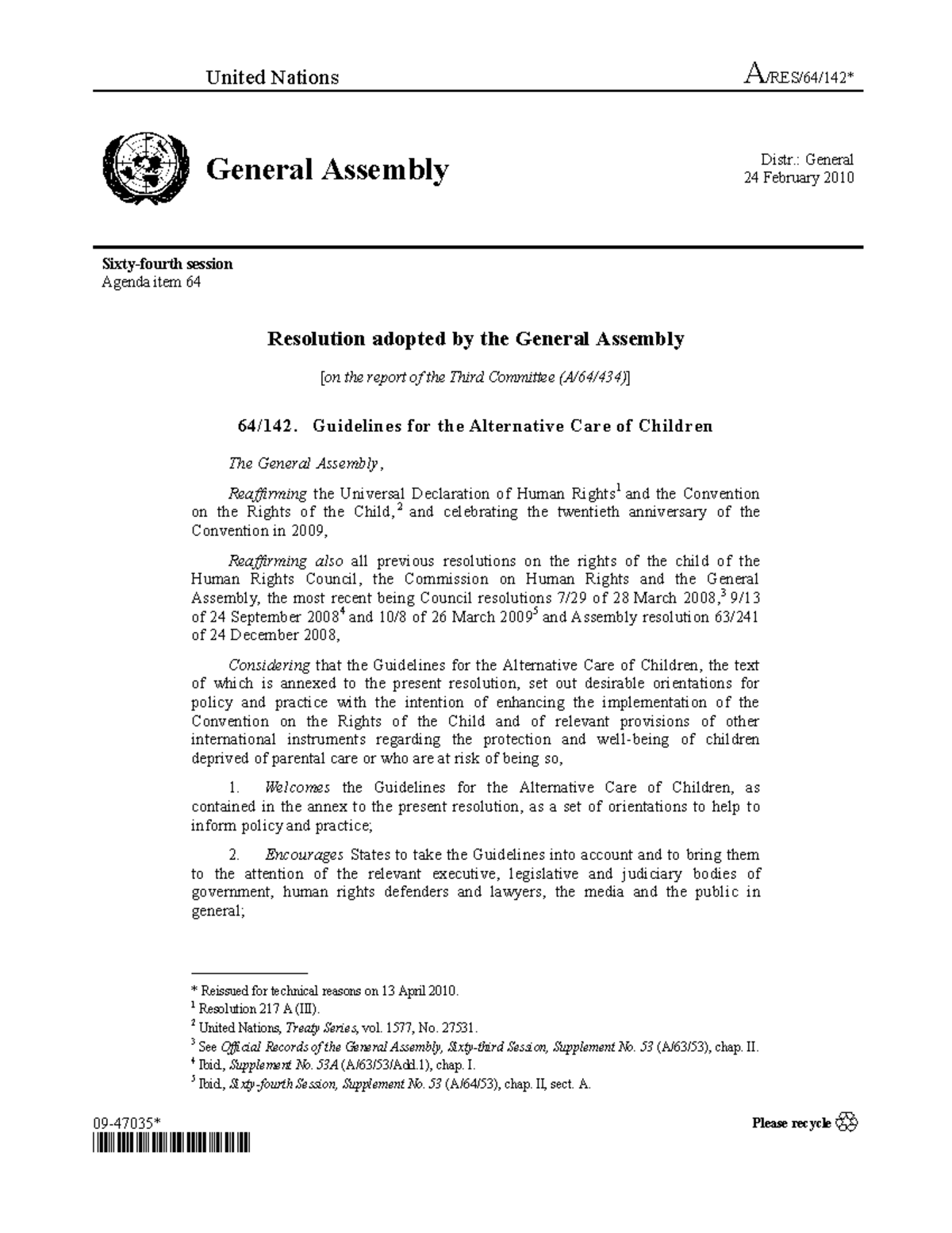 United Nations Guidelines for the Alternative Care of Children - United ...