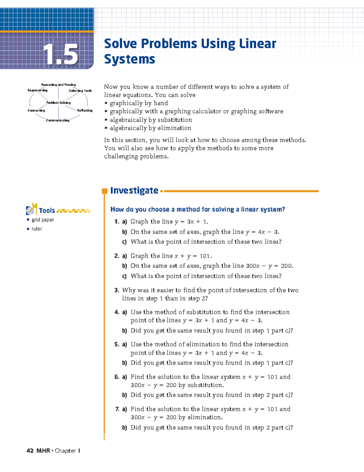 1 - math textbook - 42 MHR • Chapter 1 Solve Problems Using Linear Systems Now you know a number ...