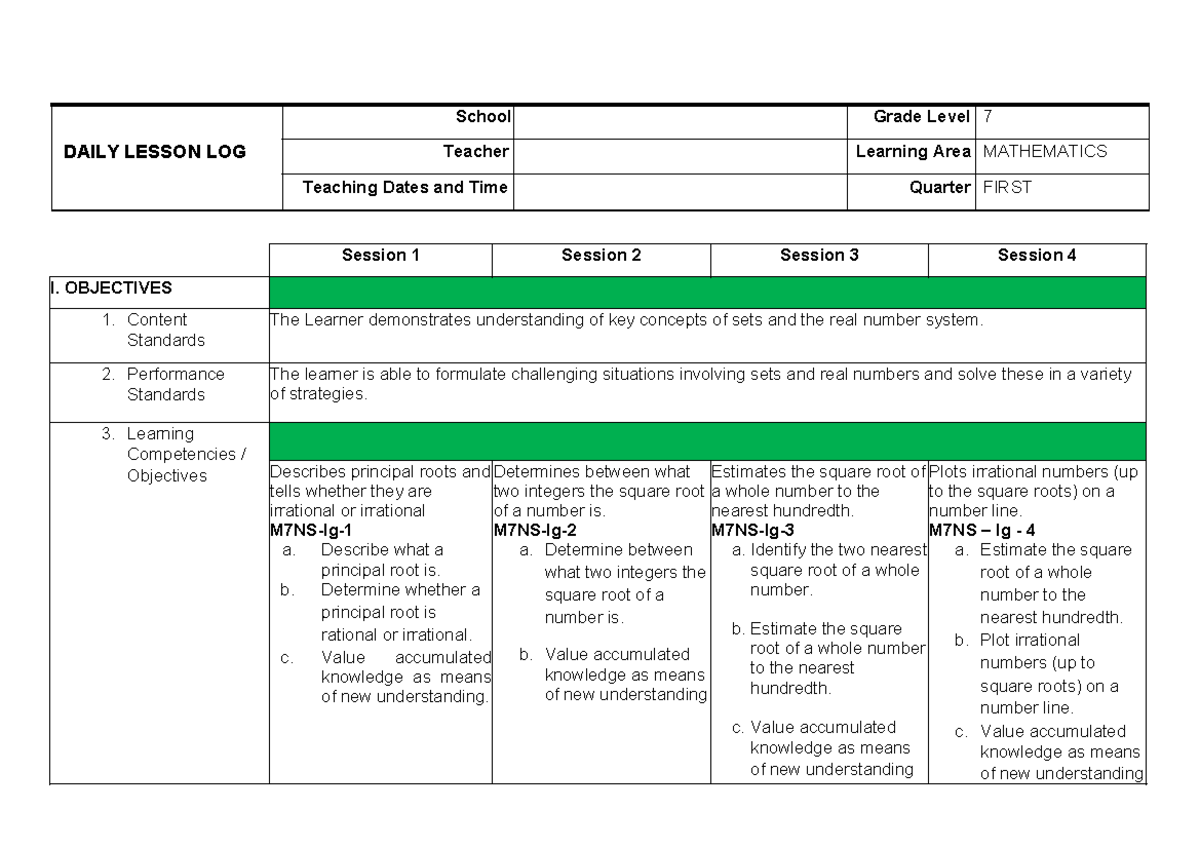 WEEK 7 - review - DAILY LESSON LOG School Grade Level 7 Teacher ...