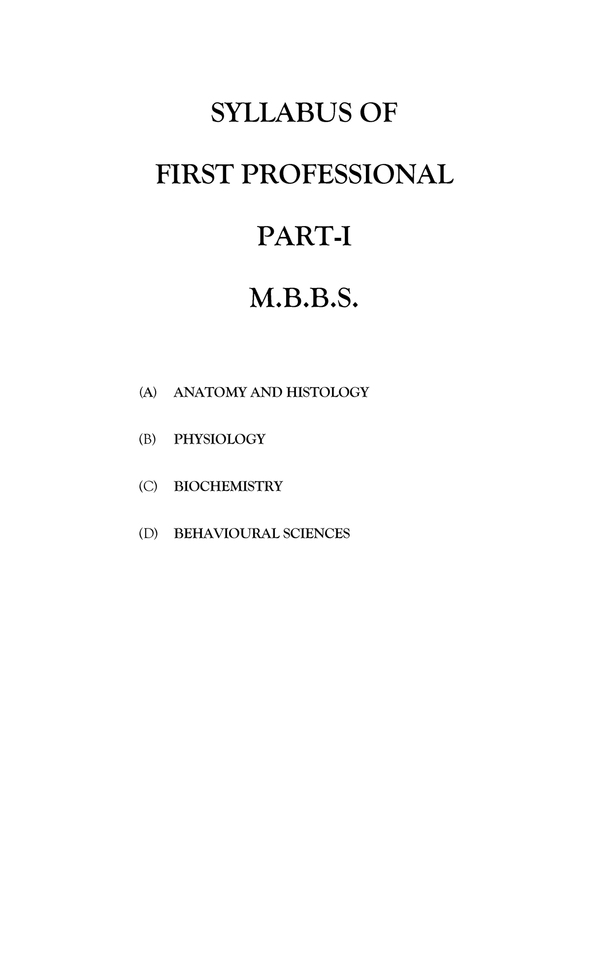 Mbbspartisyllabus - Summarize short notes for mbbs or bds. - SYLLABUS ...
