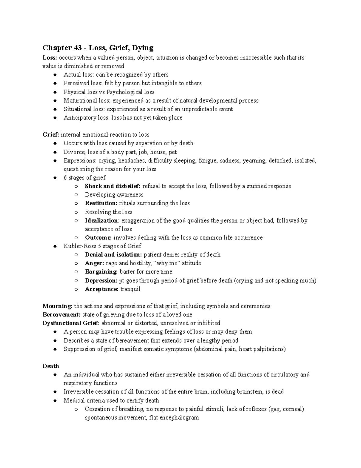 Dying and COPD notes - Chapter 43 - Loss, Grief, Dying Loss: occurs ...