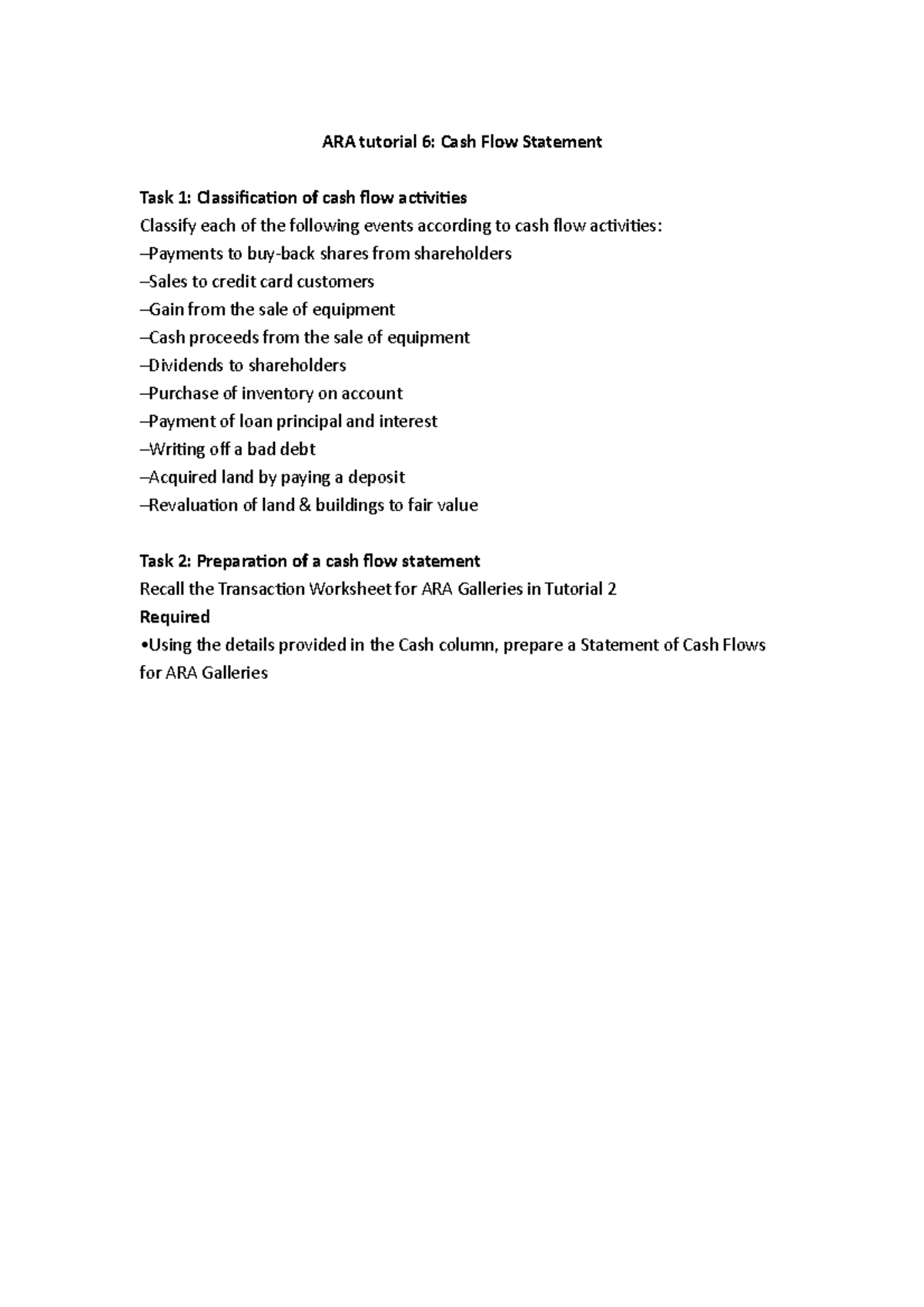 ARA totorial 6 - The written script of tutorial - ARA tutorial 6: Cash ...