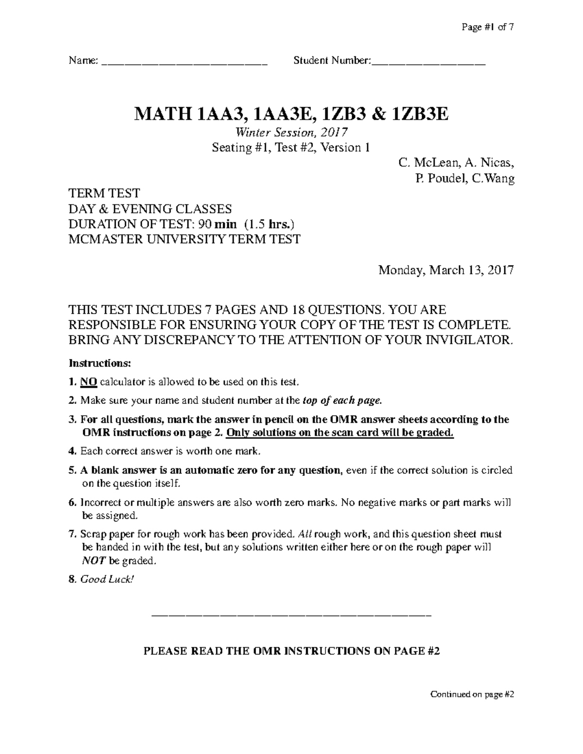 Test 2 Sample Alternate - Name: _____________________________ Student ...