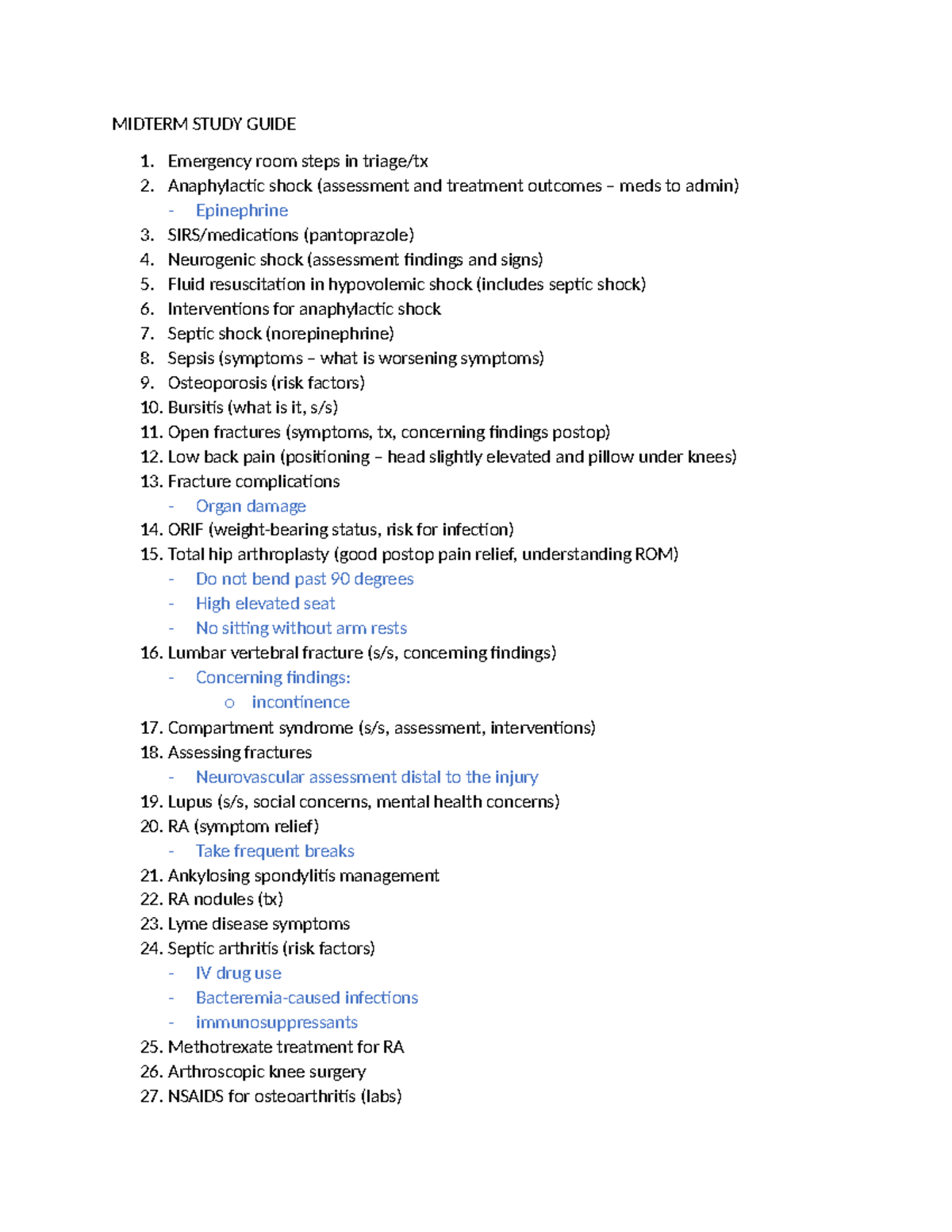 Midterm Study Guide - MIDTERM STUDY GUIDE Emergency room steps in ...