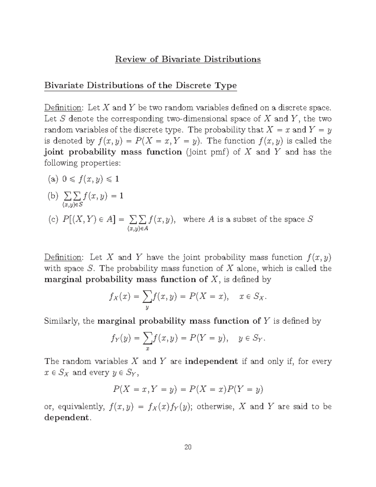 Lecture 5 Feb6 2023 - This is stats - Review of Bivariate Distributions Bivariate Distributions ...