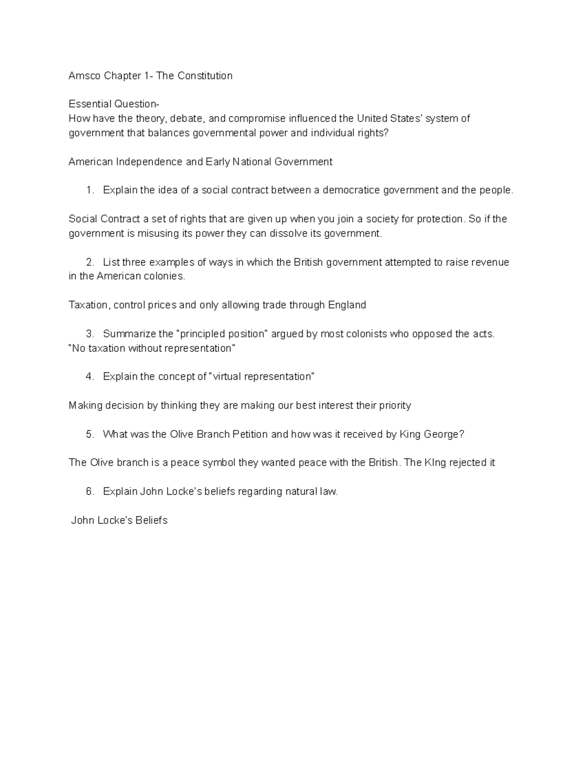 Amsco Chapter 1- The Constitution - Amsco Chapter 1- The Constitution Essential Question- How ...