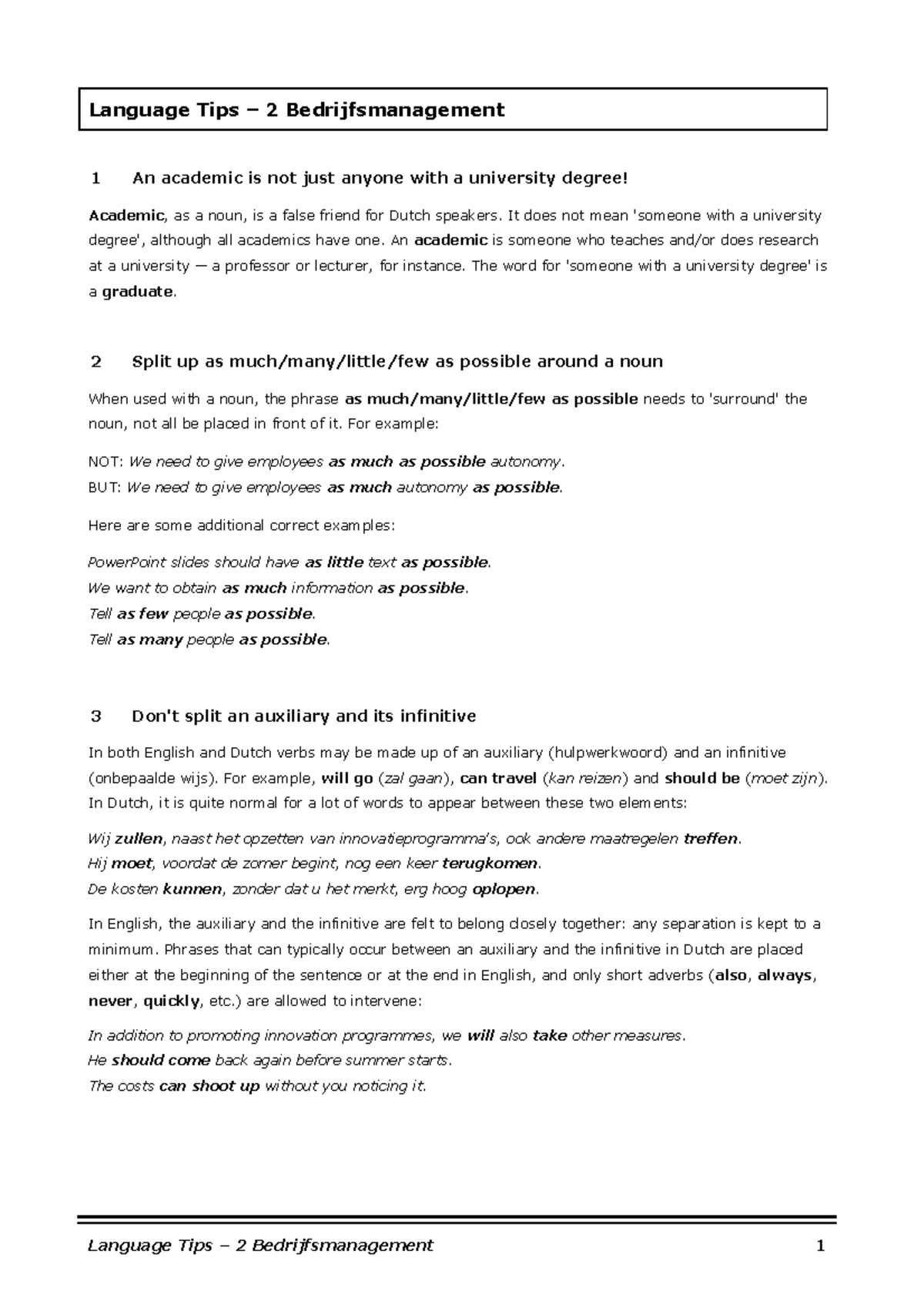 Language Tips Tips Language Tips 2 Bedrijfsmanagement 1 An