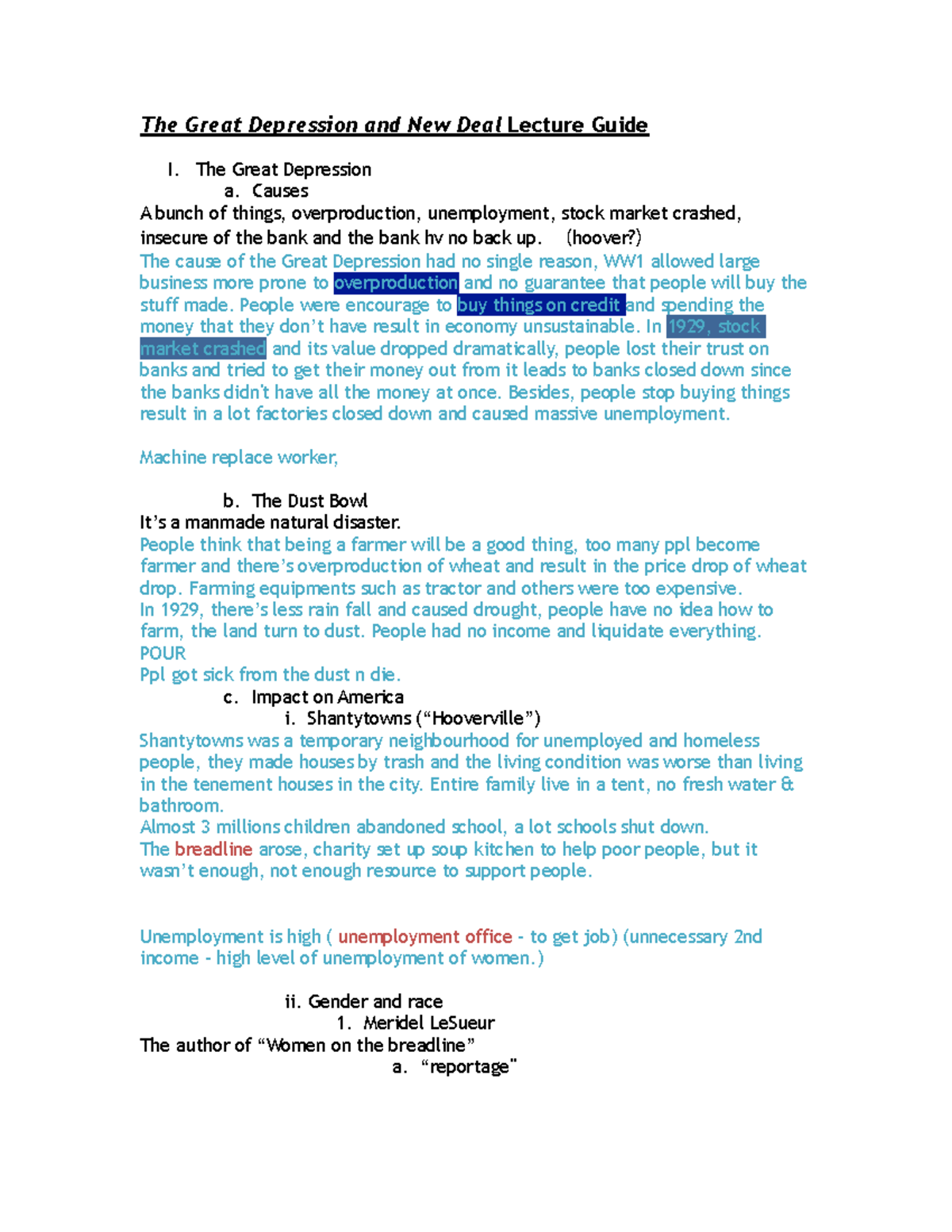 The Great Depression and New Deal Note - The Great Depression and New ...