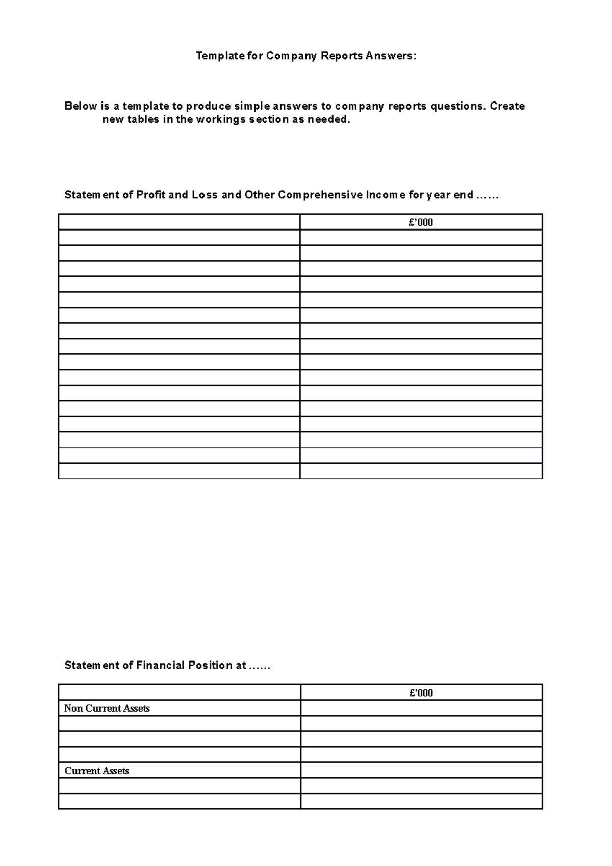 1. Template for company reports answers - Template for Company Reports ...