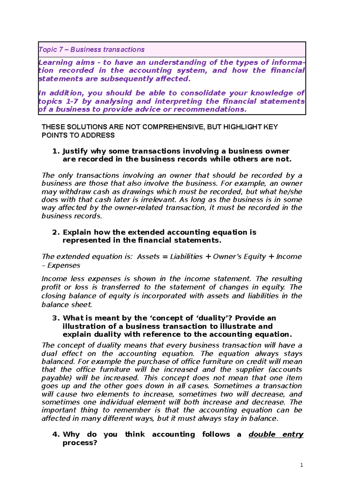 Topic 7 - practice materials to help out - Topic 7 – Business ...