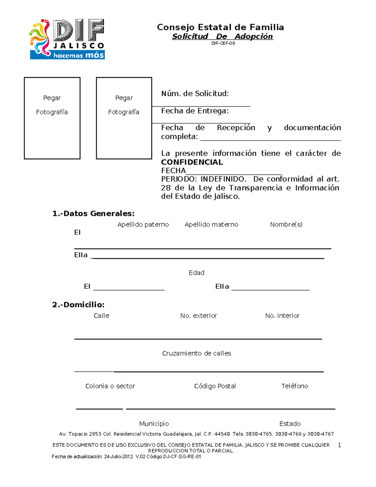 Formato Adopción - Apunté - Solicitud De Adopción DIF-CEF- Núm. de ...