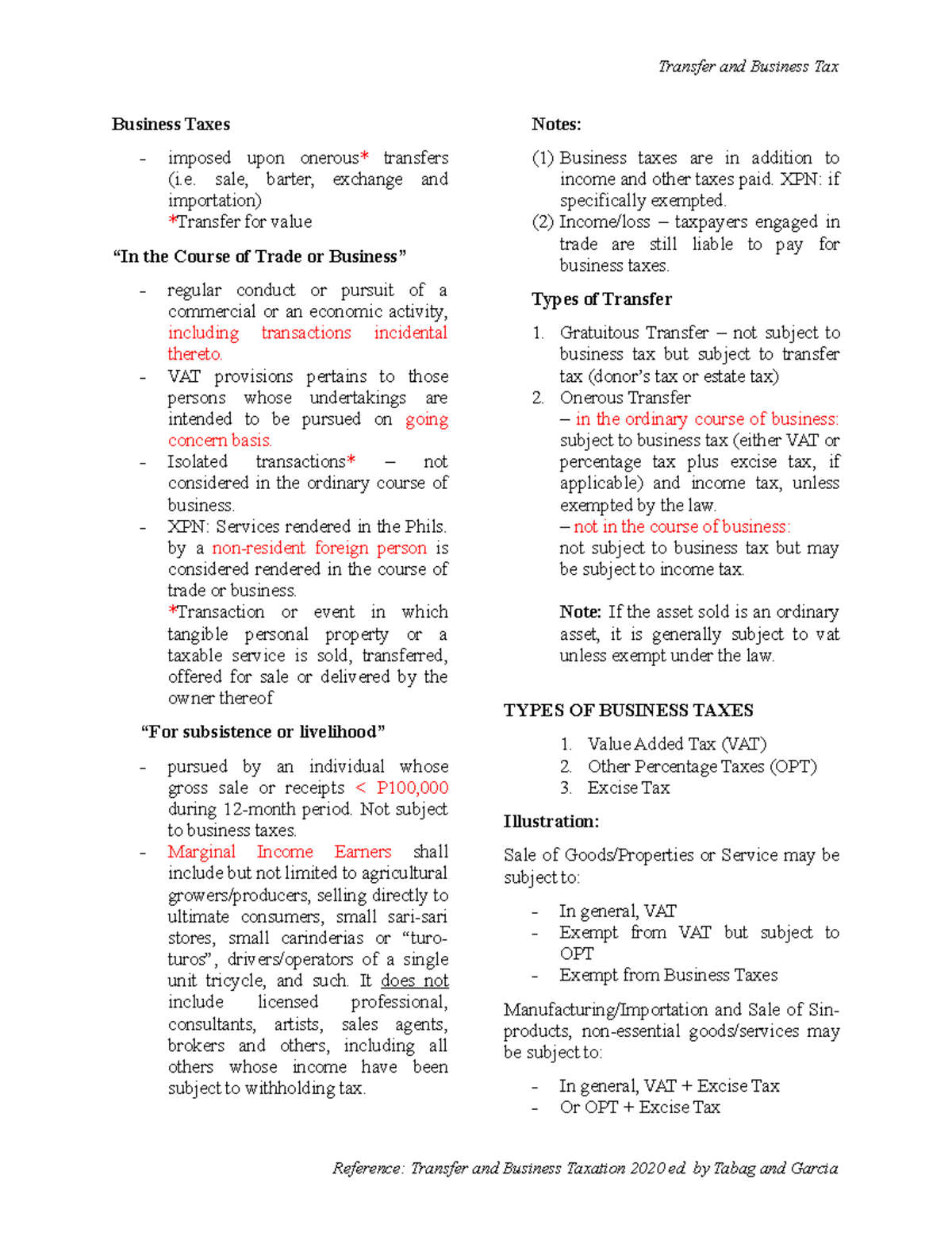 Business Taxes Lecture Notes - Business Taxes - imposed upon onerous ...