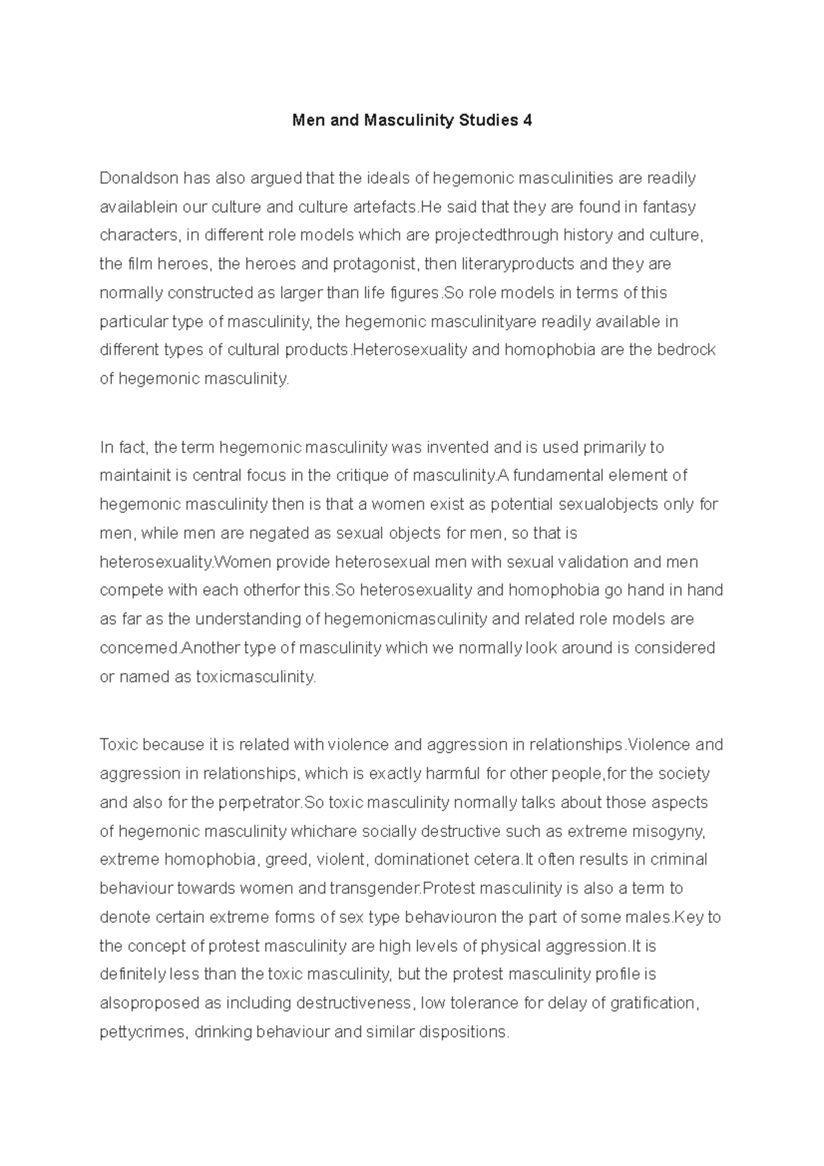 Men and Masculinity Studies 4 - In fact, the term hegemonic masculinity ...