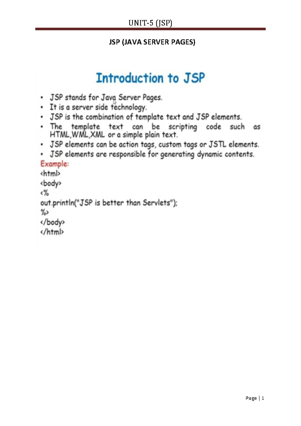 UNIT-5 JSP SOFT COPY 2022 FOR BCA,CSCS - JSP (JAVA SERVER PAGES) NOTE ...