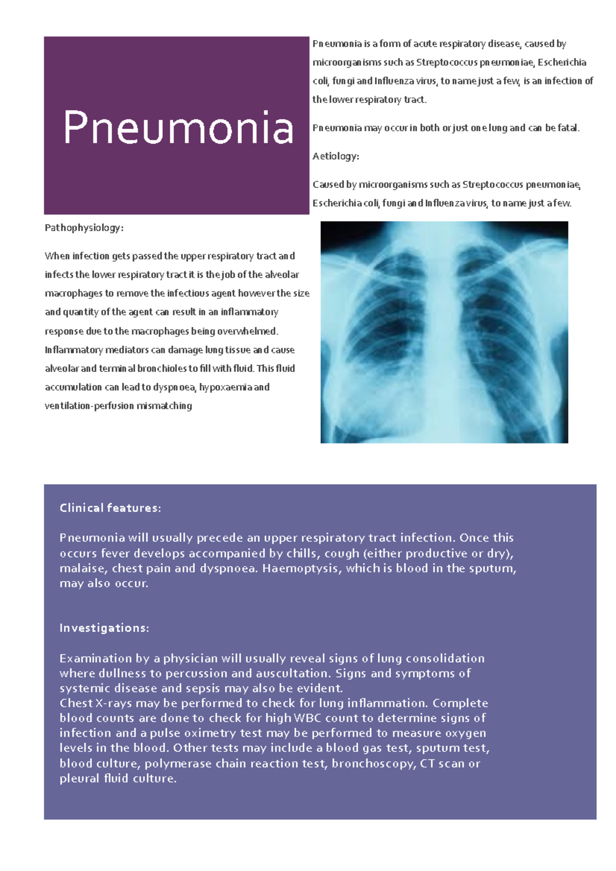 Pneumonia-2 - notes given for conditions - Pneumonia Pneumonia is a ...