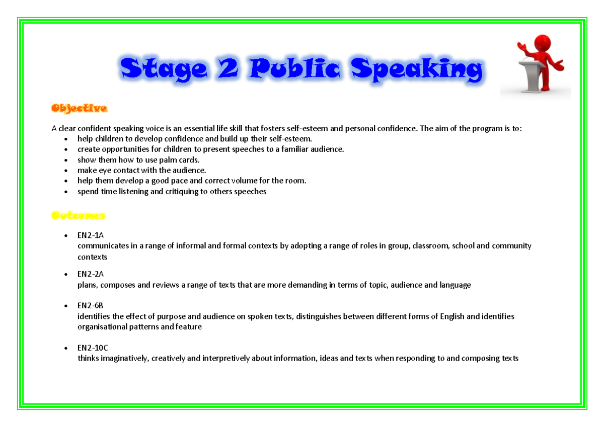 Stage 2 public speaking - Objective A clear confident speaking voice is ...
