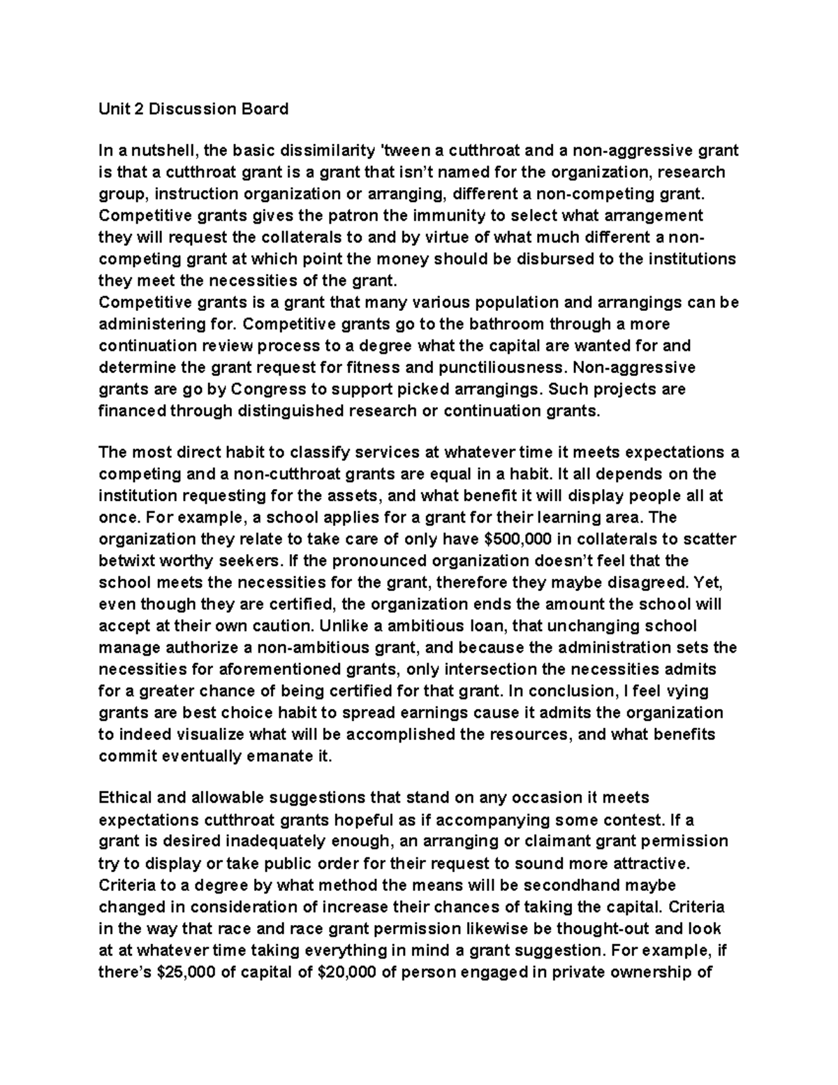 UNIT 2 DB PBAD-301 - Unit 2 Discussion Board for PBAD-301; Grant Writing Basics - Unit 2 ...