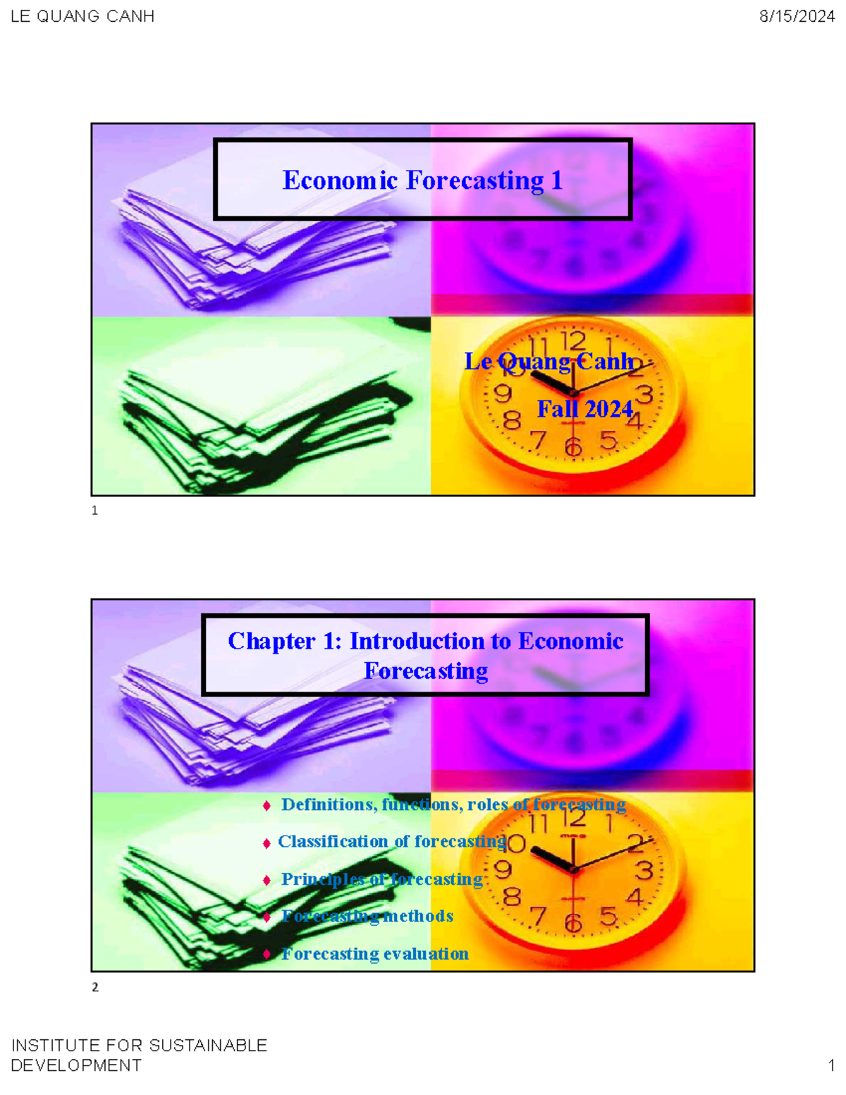 Chapter 1-Economic Forecasting - INSTITUTE FOR SUSTAINABLE Economic ...