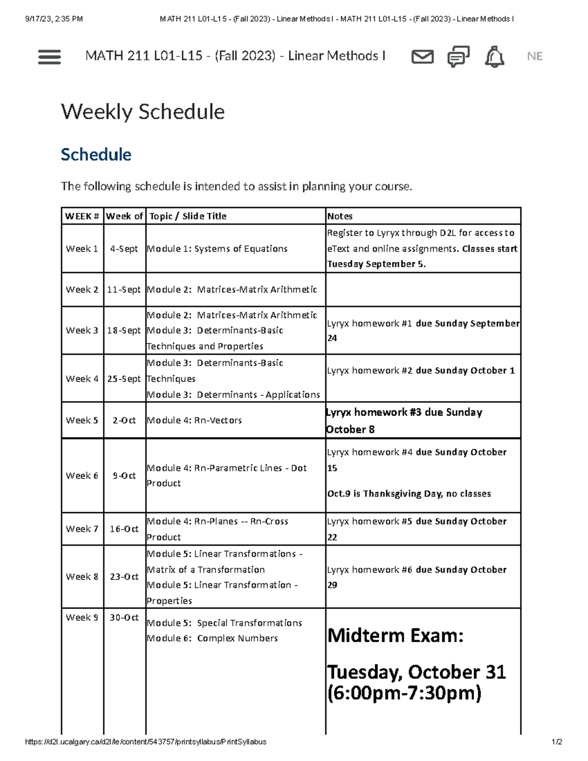 Schedule 211 - IDK - 9/17/23, 2:35 PM MATH 211 L01-L15 - (Fall 2023 ...