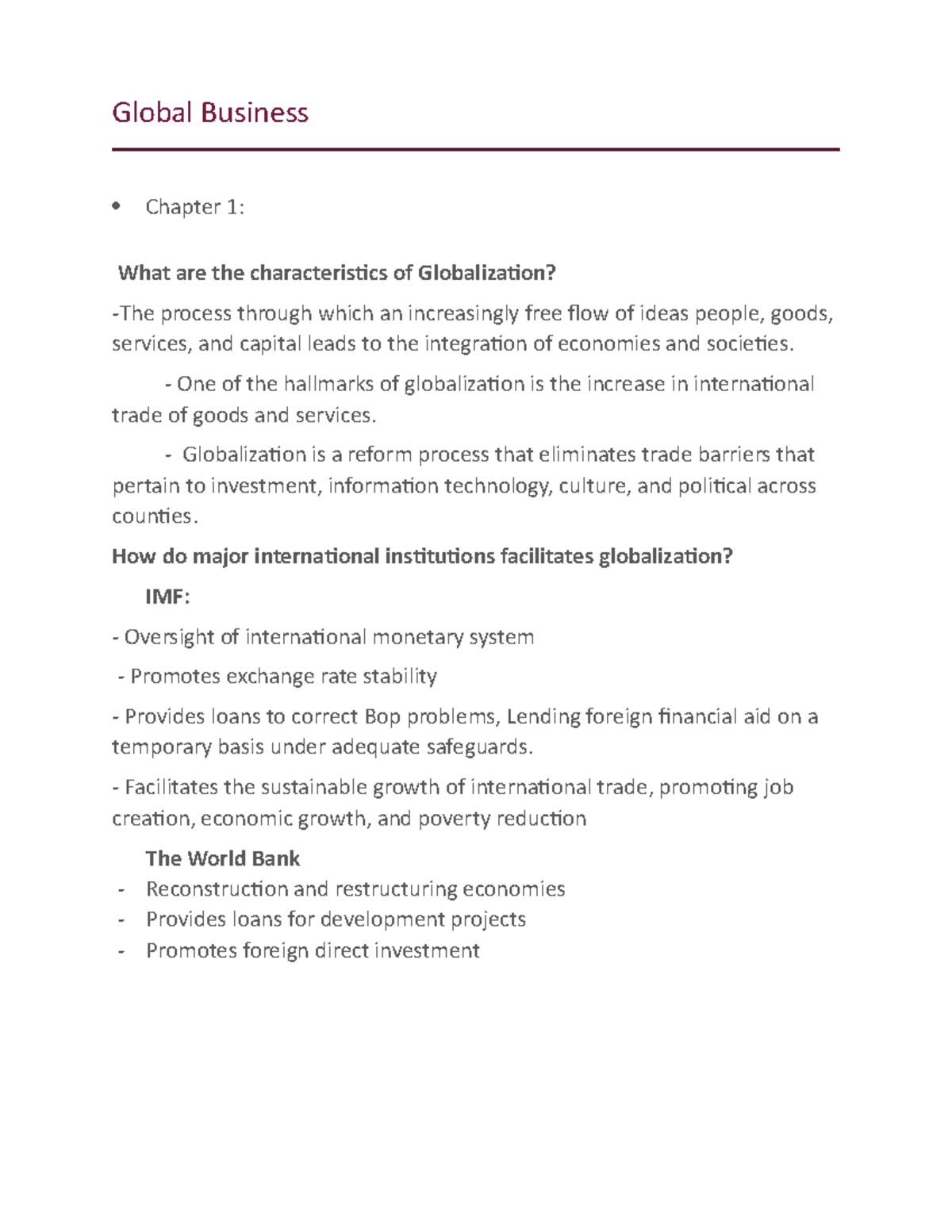 Global Business - Study Guide - Global Business Chapter 1: What are the characteristics of - Studocu
