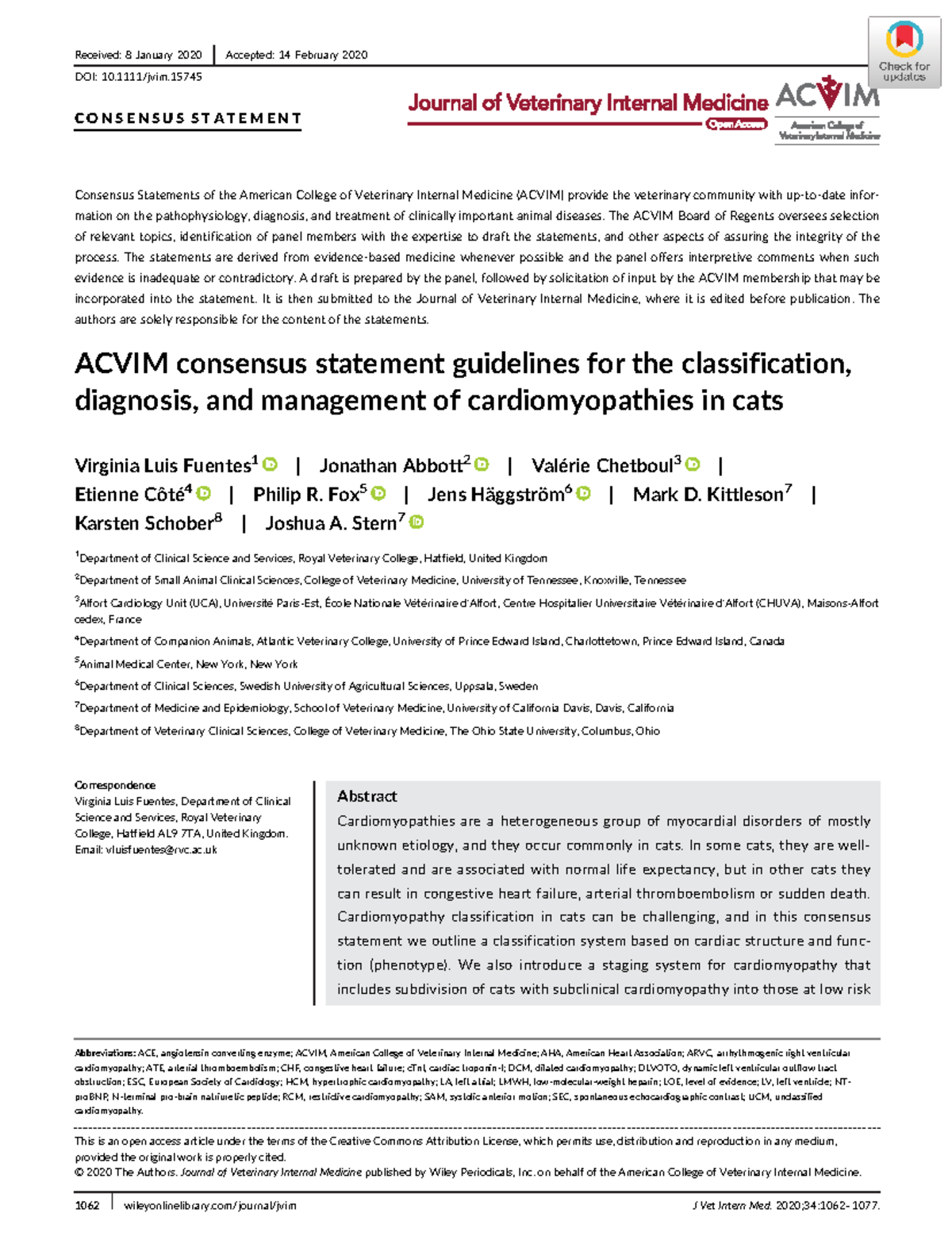 Autor desconocido - Acvim consensus statement guidelines for the classification, diagnosis - Studocu