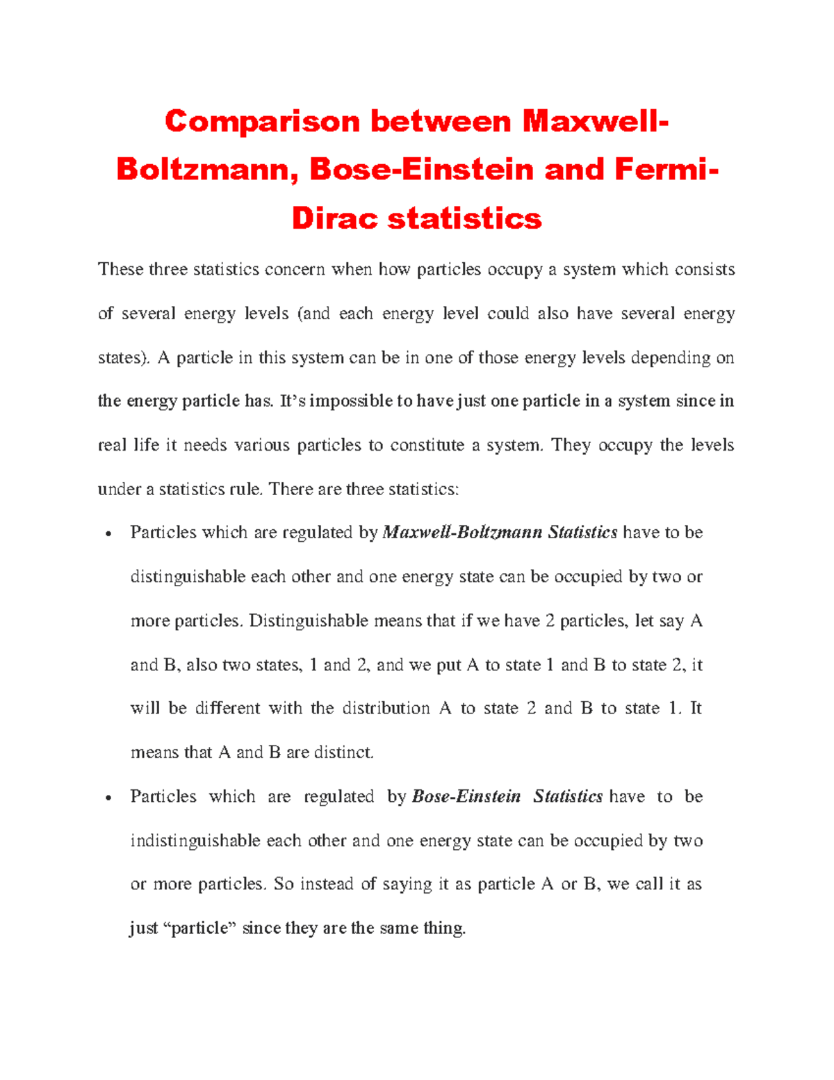 Comparison between-1 - Notes - Comparison between Maxwell- Boltzmann ...