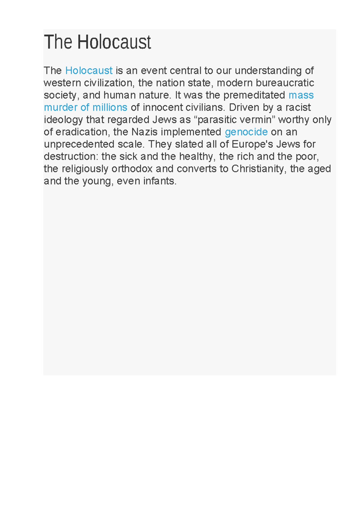 2024 History Assessment 2 - The Holocaust The Holocaust is an event ...