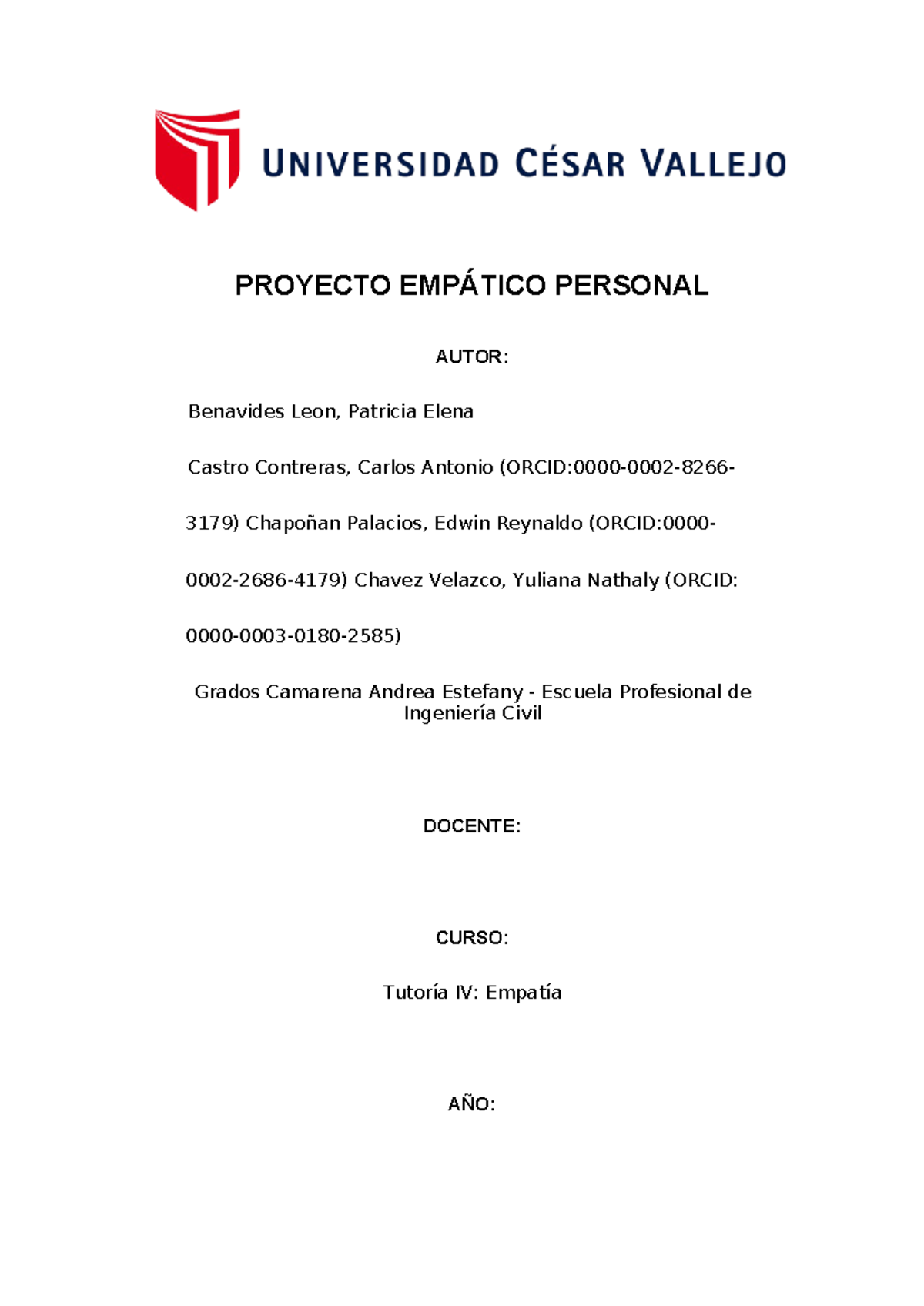 Proyecto empático - Grupo 4 - PROYECTO EMPÁTICO PERSONAL AUTOR ...