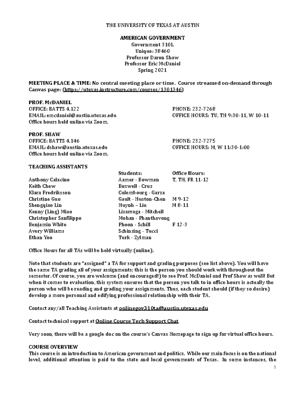 GOV310 Spring 2021 Syllabus (01-12-21) - THE UNIVERSITY OF TEXAS AT ...