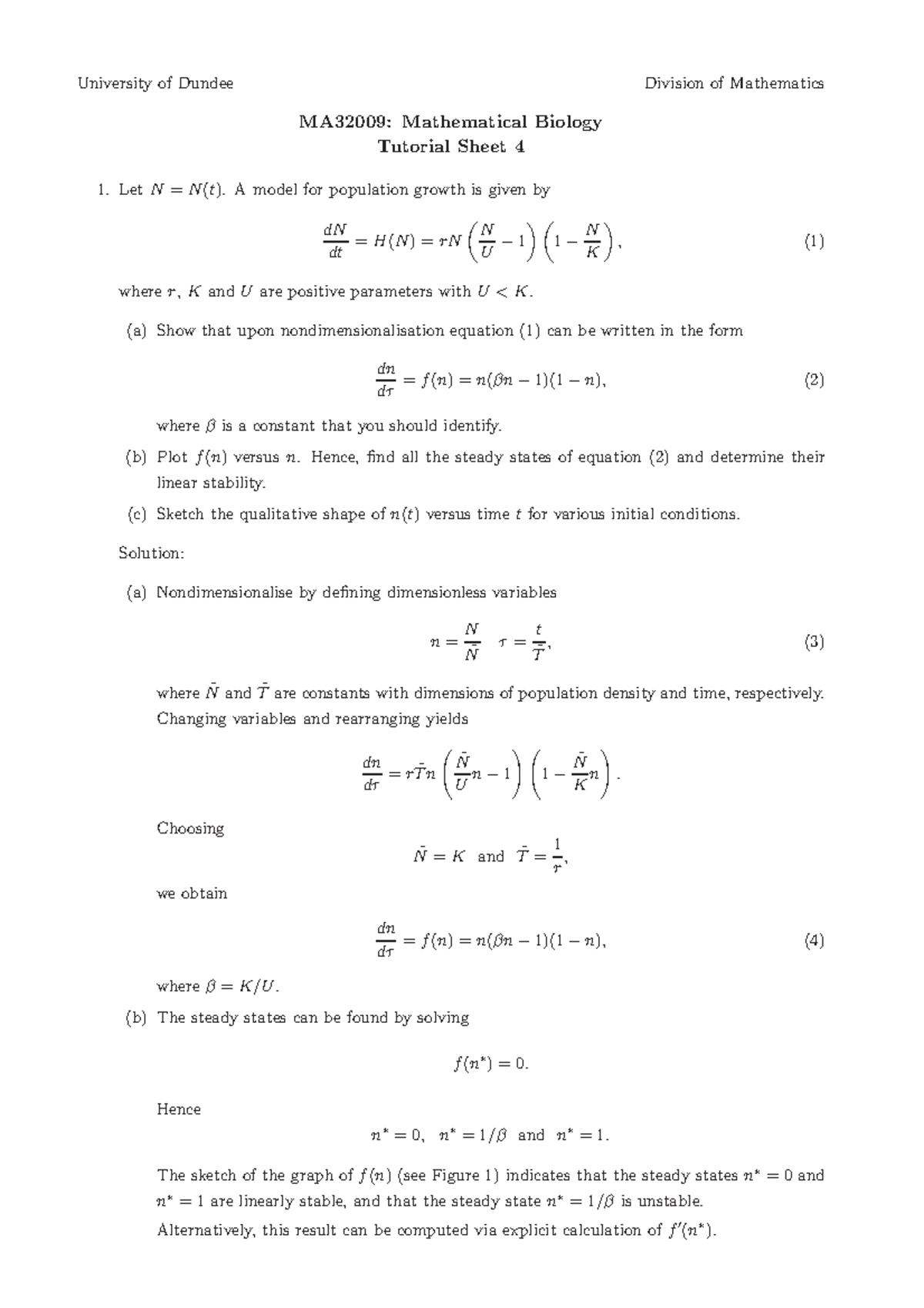 Tutorial 4 - Tut 4 sol - University of Dundee Division of Mathematics ...