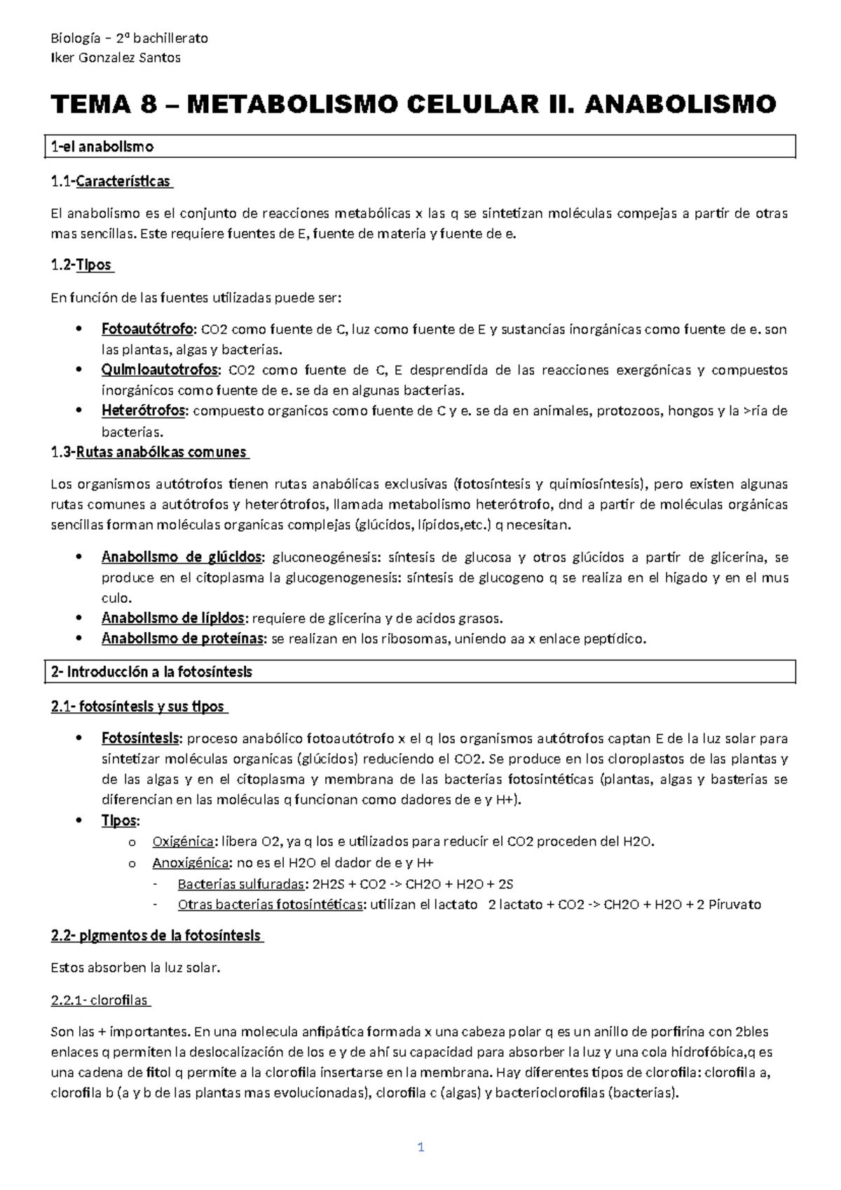 Anabolismo 2º bachillerato - Iker Gonzalez Santos TEMA 8 – METABOLISMO ...