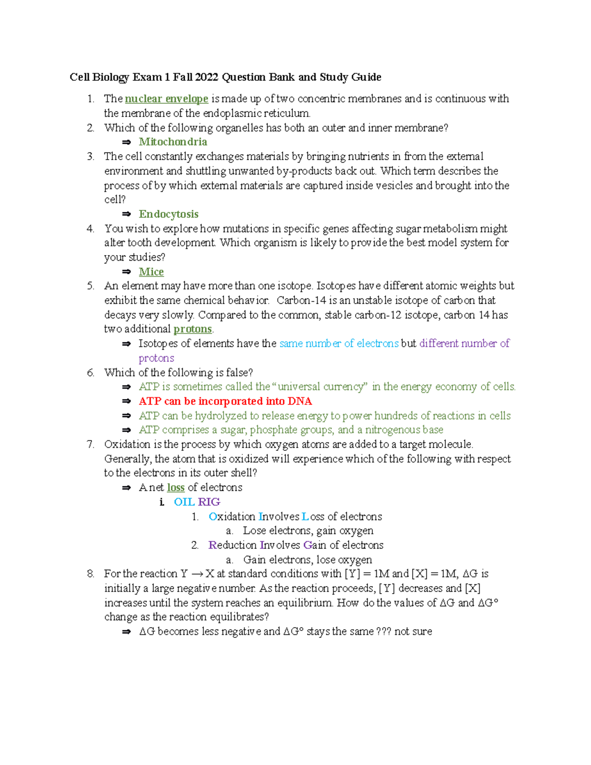 Cell Biology Exam 1 Fall 2022 Question Bank and Study Guide - Cell Biology Exam 1 Fall 2022 ...