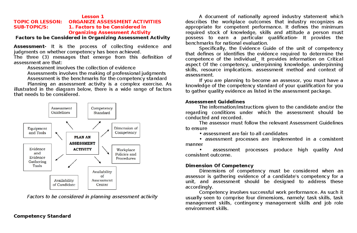 Assessment IN Learning 2 WITH Focus ON Trainers Methodology I AND II ...