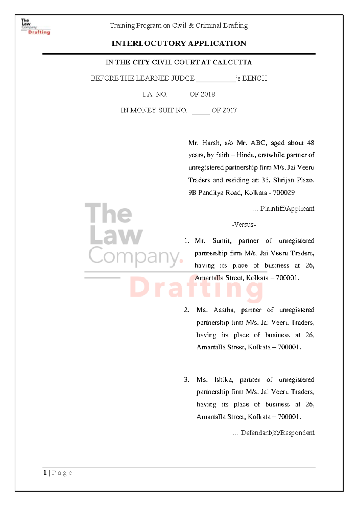 Interlocutory applcn - INTERLOCUTORY APPLICATION IN THE CITY CIVIL ...