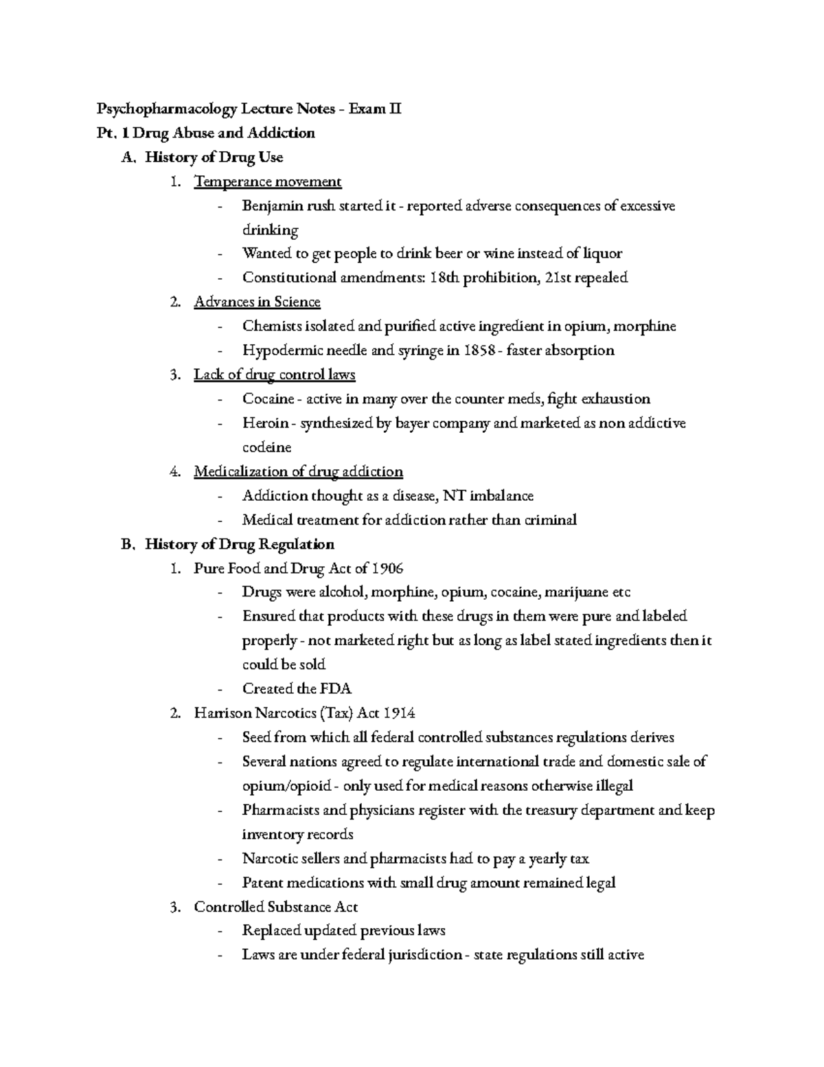 Psychopharmacology Lecture Notes - Exam II - 1 Drug Abuse and Addiction ...