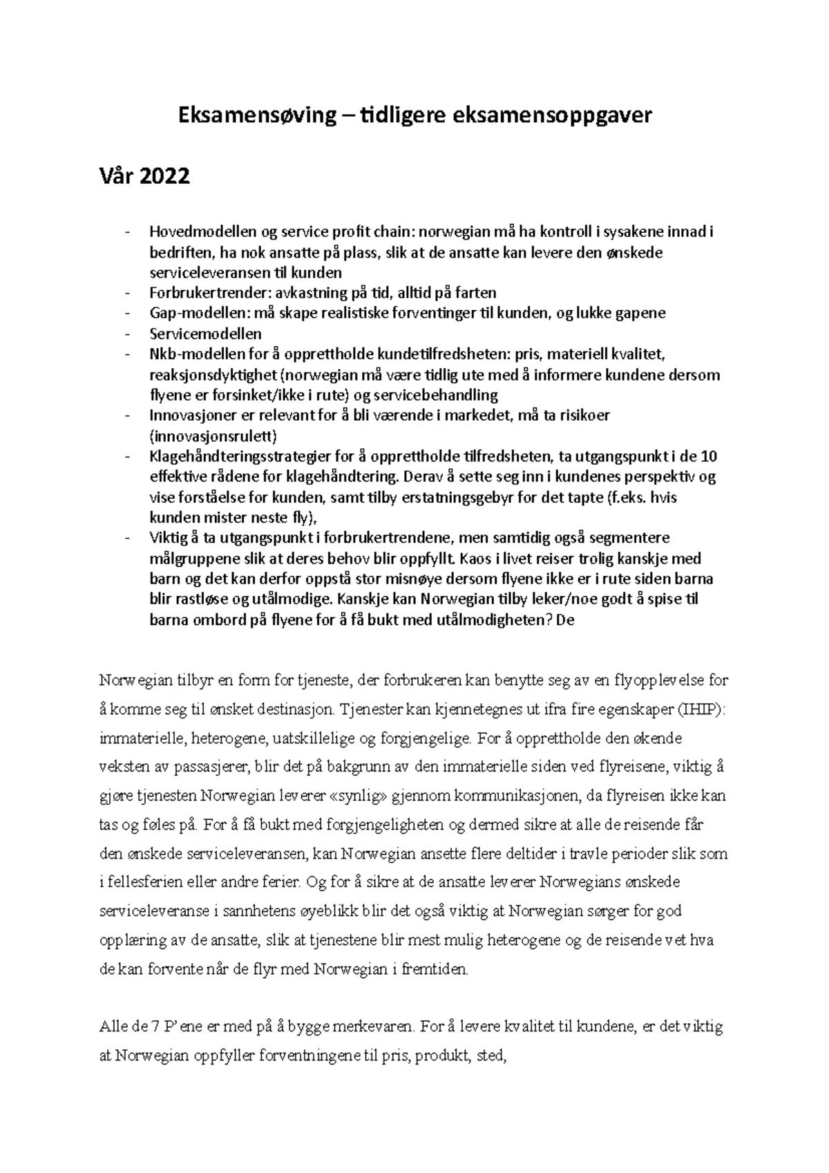 Eksamensøving - Eksamensøving – tidligere eksamensoppgaver Vår 2022 Hovedmodellen og service ...