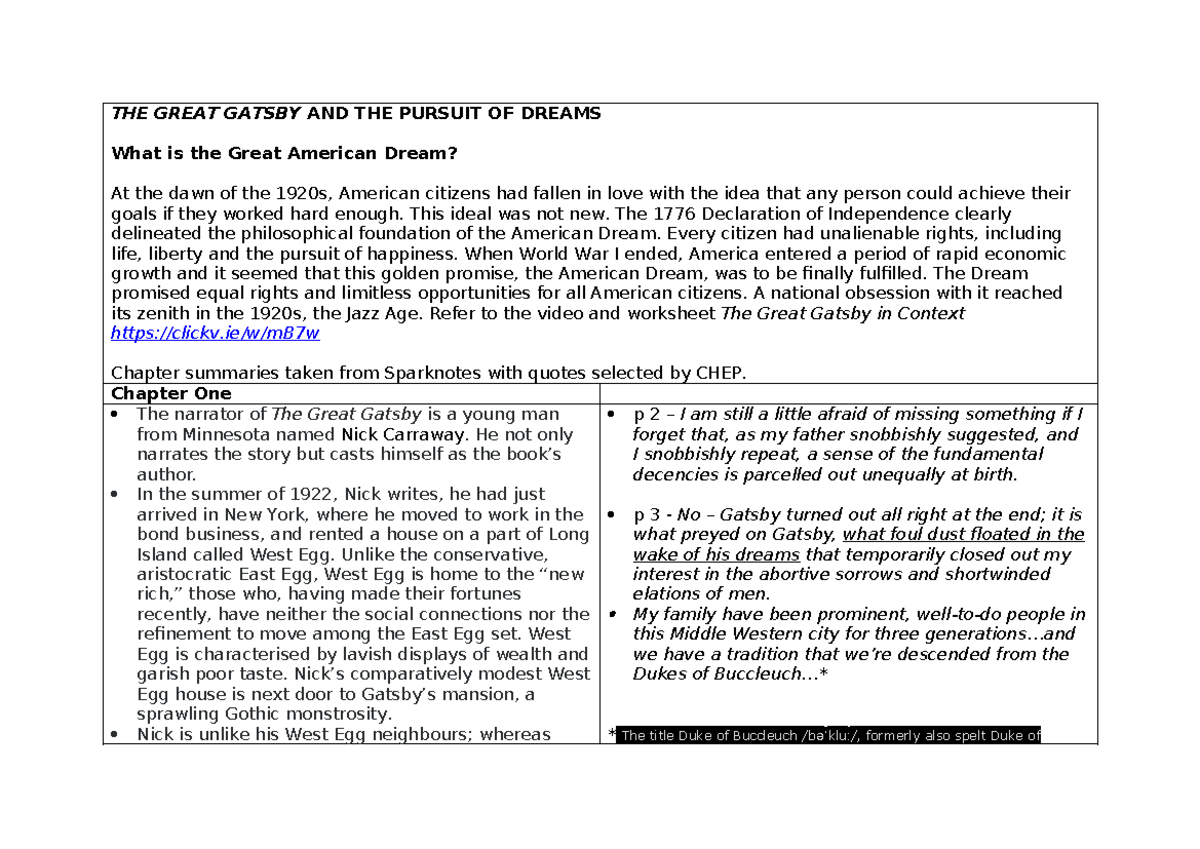 THE Great Gatsby AND THE Pursuit OF Dreams - THE GREAT GATSBY AND THE ...