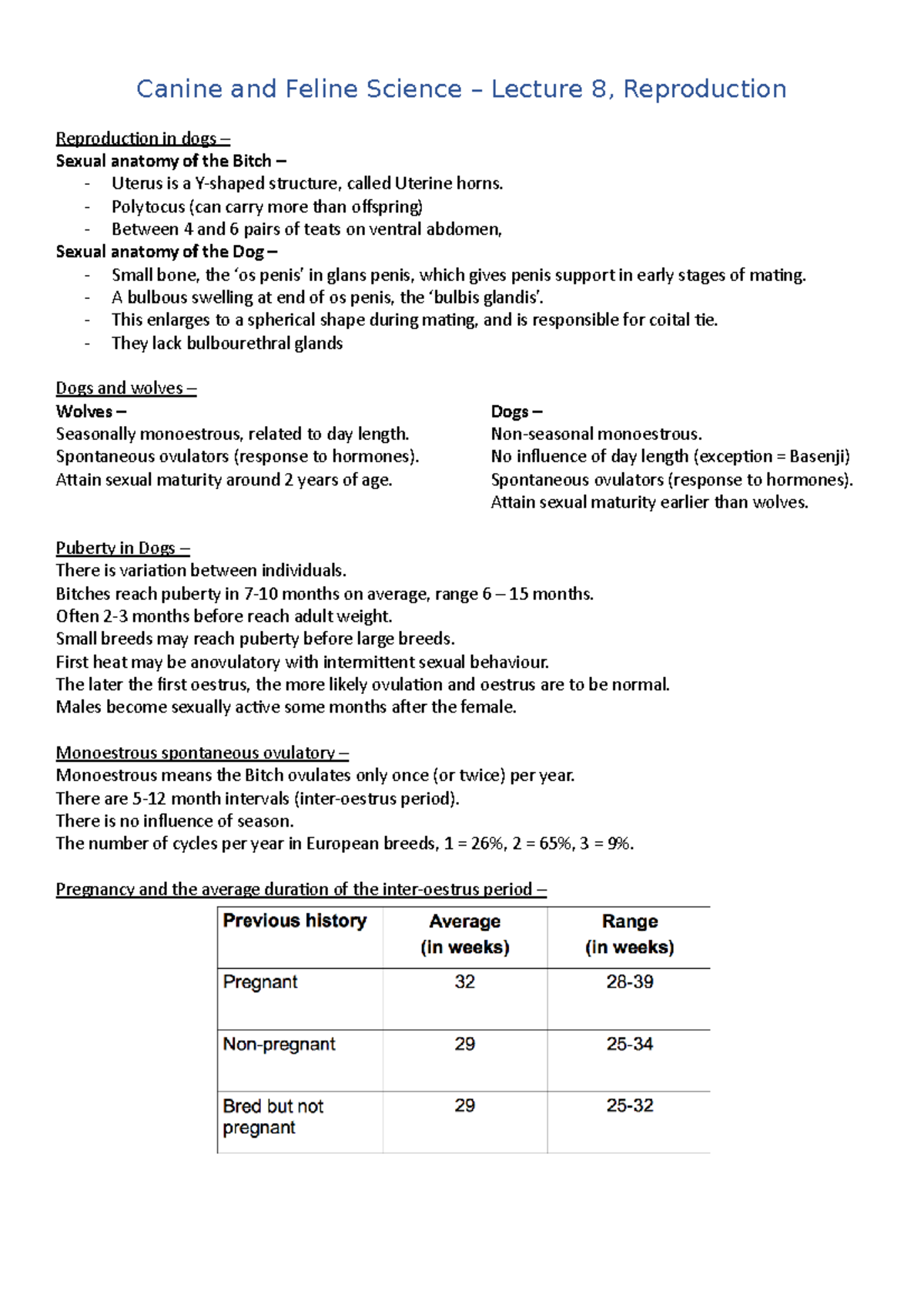 Canine and Feline Science Lecture 8 - Canine and Feline Science ...