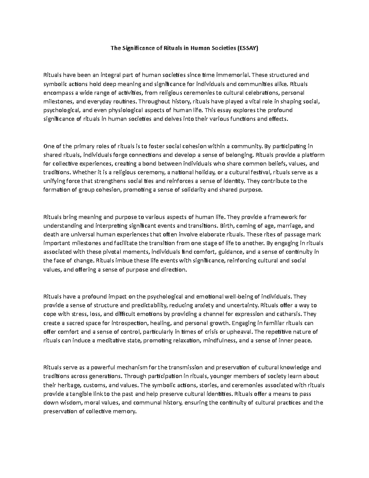 The Significance of Rituals in Human Societies (Essay) - The ...