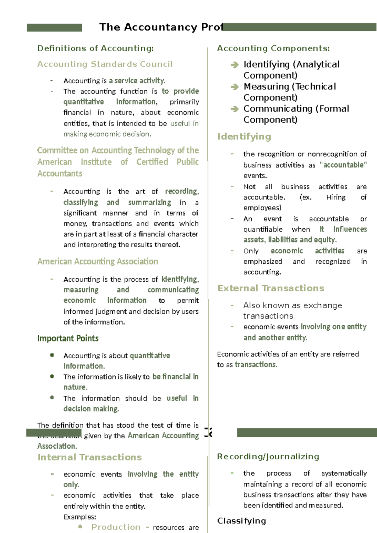 ACC Notes - The Accountancy Profession Definitions of Accounting ...