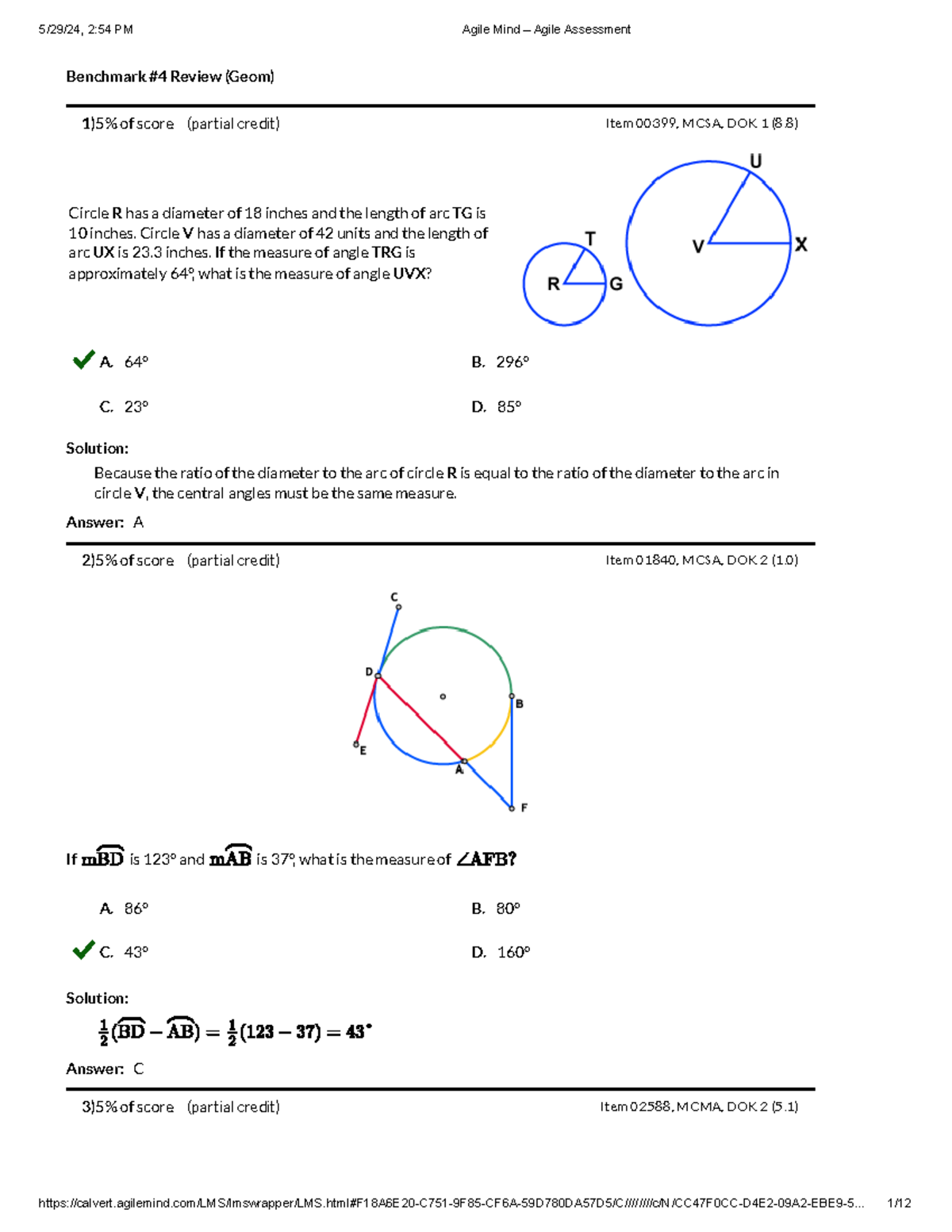 Benchmark+Review+Answer+Key - Benchmark #4 Review (Geom) 1)5% of score ...