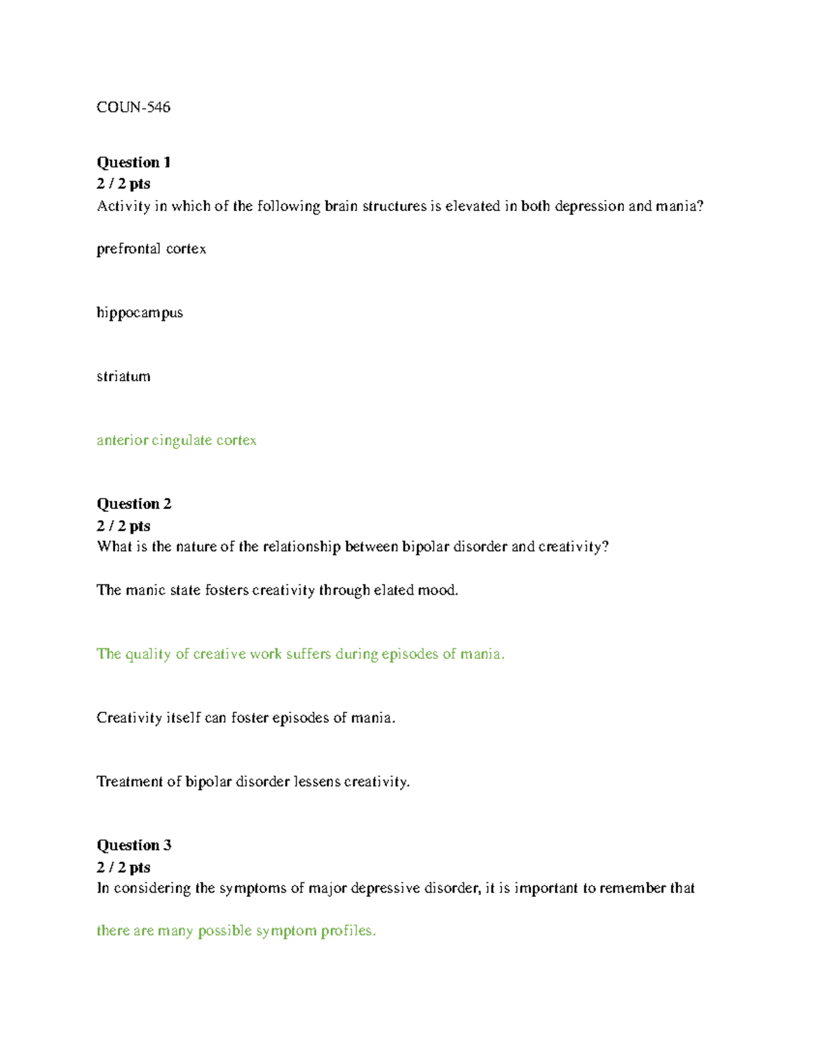 COUC 546 Quiz Addictive Disorders Schizophrenia Spectrum Psychotic ...