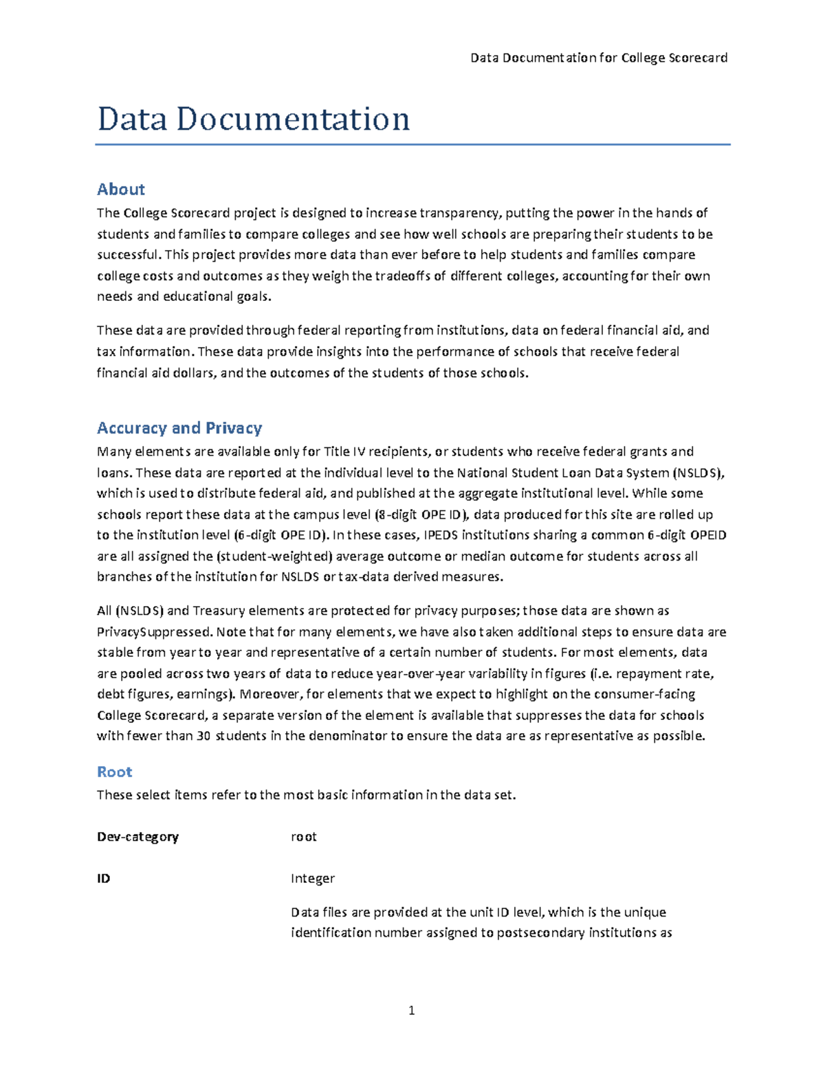 Full Data Documentation - Data Documentation About The College ...