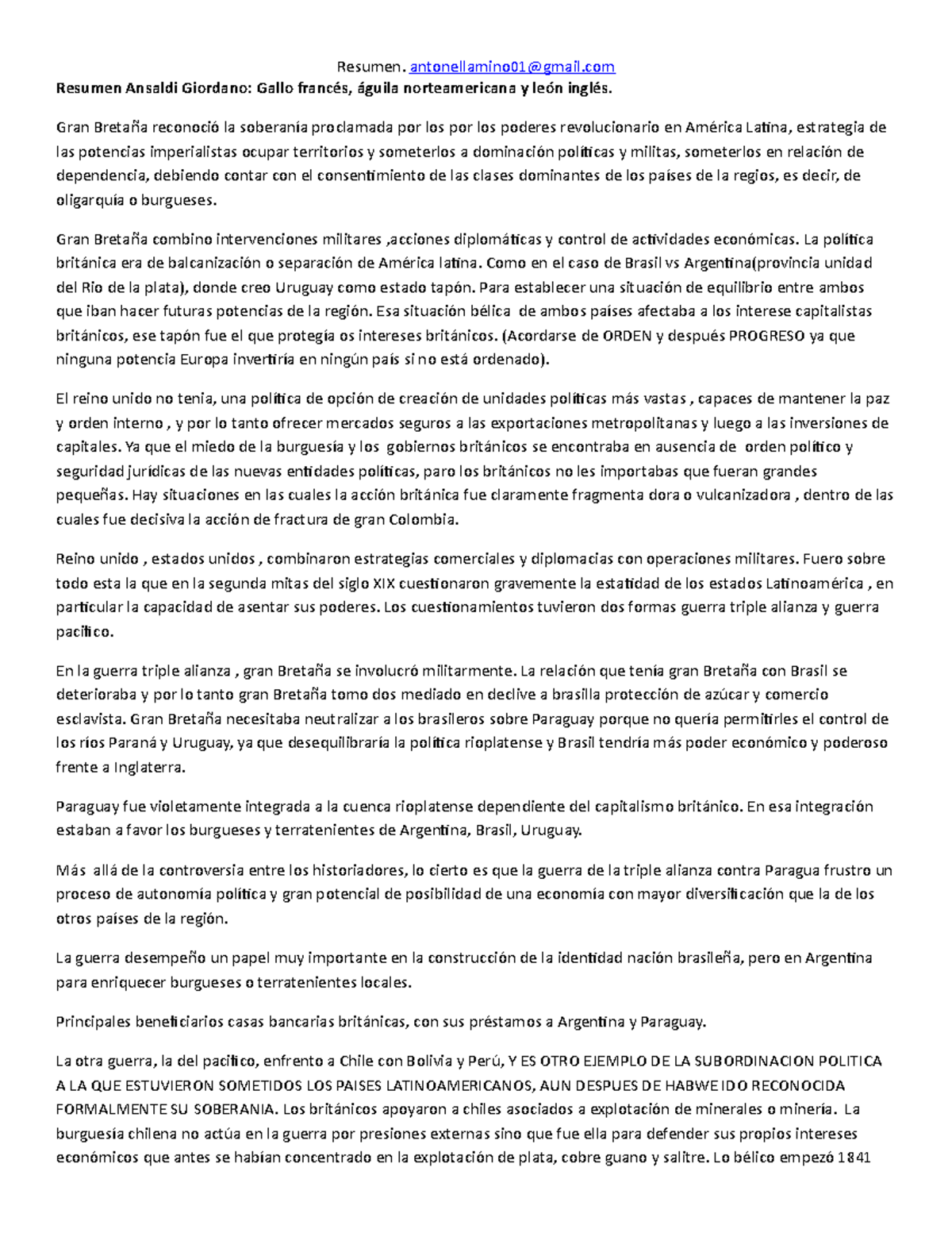 Resumen am - Resumen Ansaldi Giordano: Gallo francés, águila norteamericana y león inglés. Gran ...