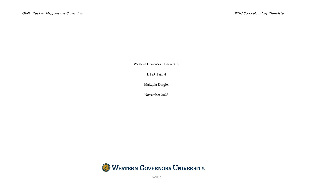 Task 4 Curriculum Map - Western Governors University D183 Task 4 ...