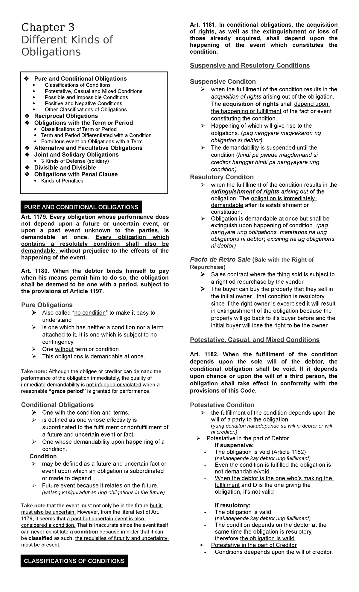 Oblicon MOD 3 4 - qwfwef - Chapter 3 Different Kinds of Obligations Pure and Conditional - Studocu